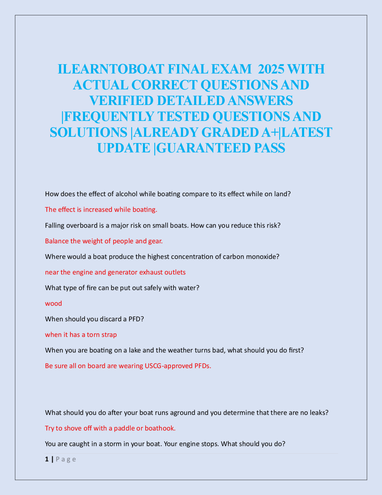ILEARNTOBOAT FINAL EXAM 2025 | Exams Business Systems | Docsity