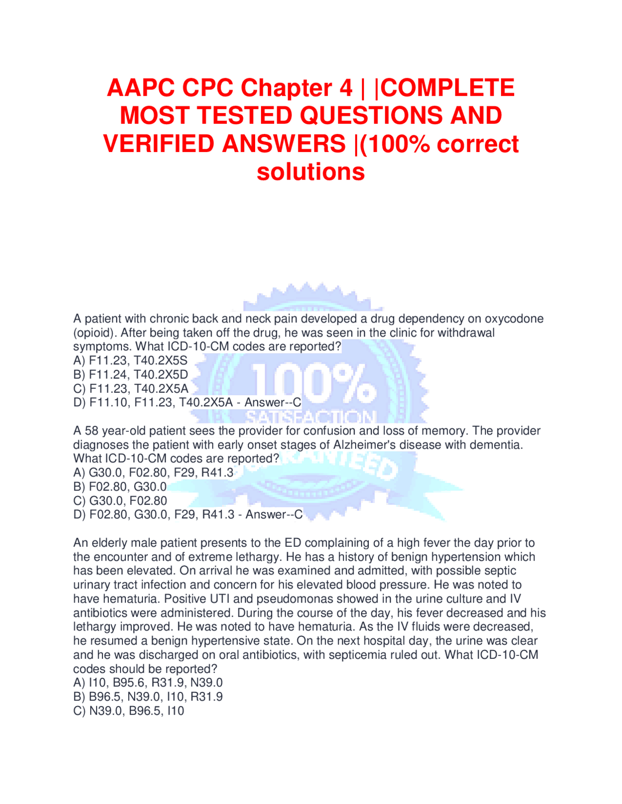 AAPC CPC Chapter 4 | |COMPLETE MOST TESTED QUESTIONS AND VERIFIED ...