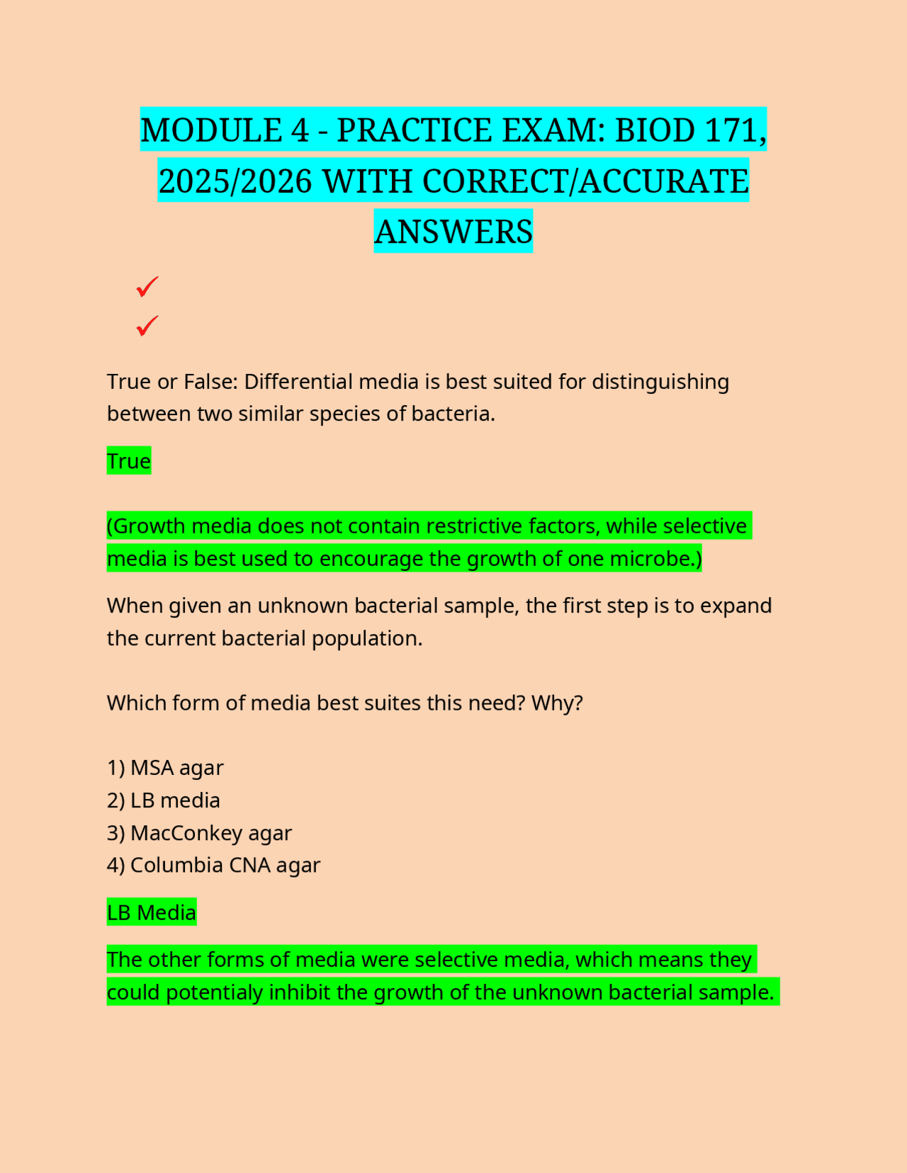 MODULE 4 - PRACTICE EXAM: BIOD 171, 2025/2026 WITH CORRECT/ACCURATE ...