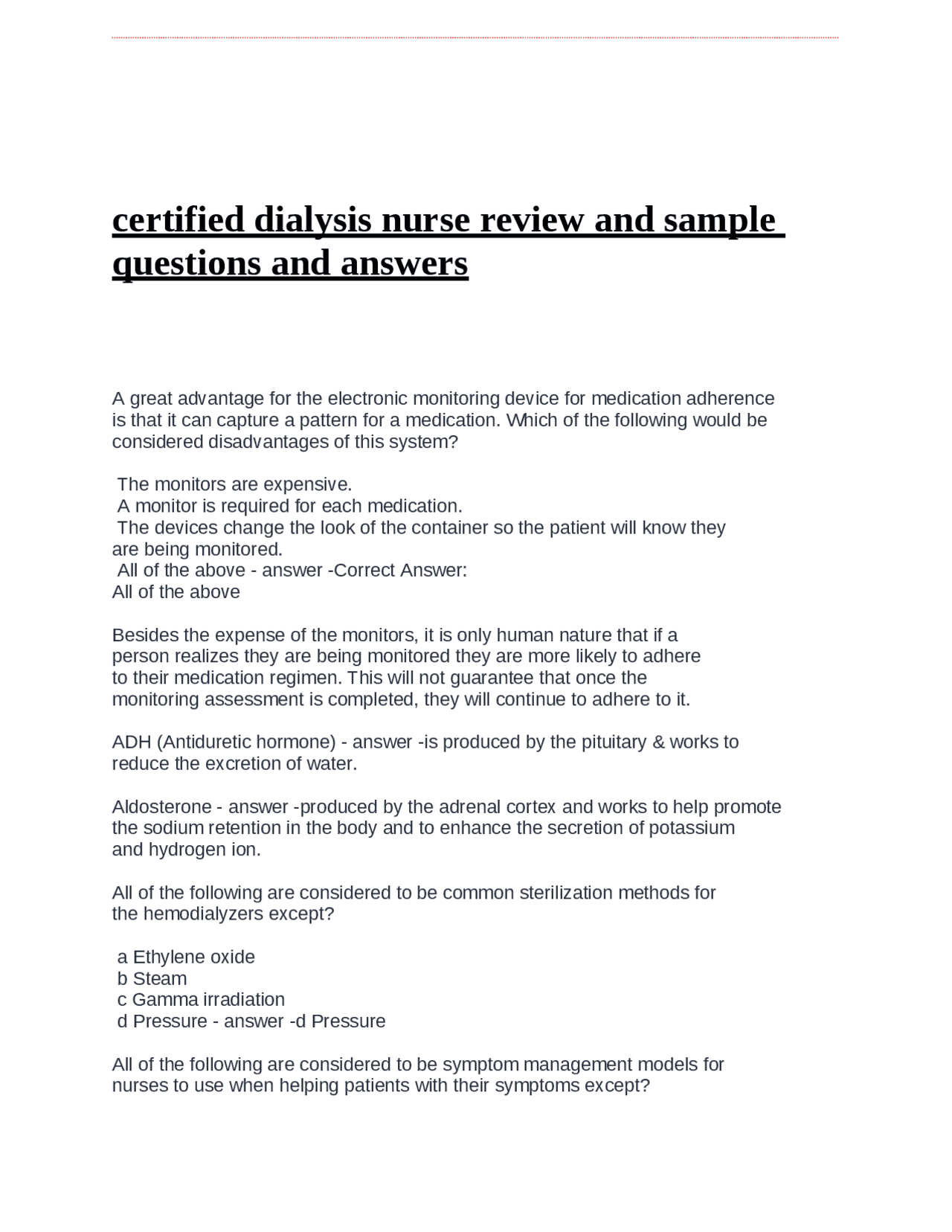 CKD and Hemodialysis Review: Questions and Answers for Certified ...