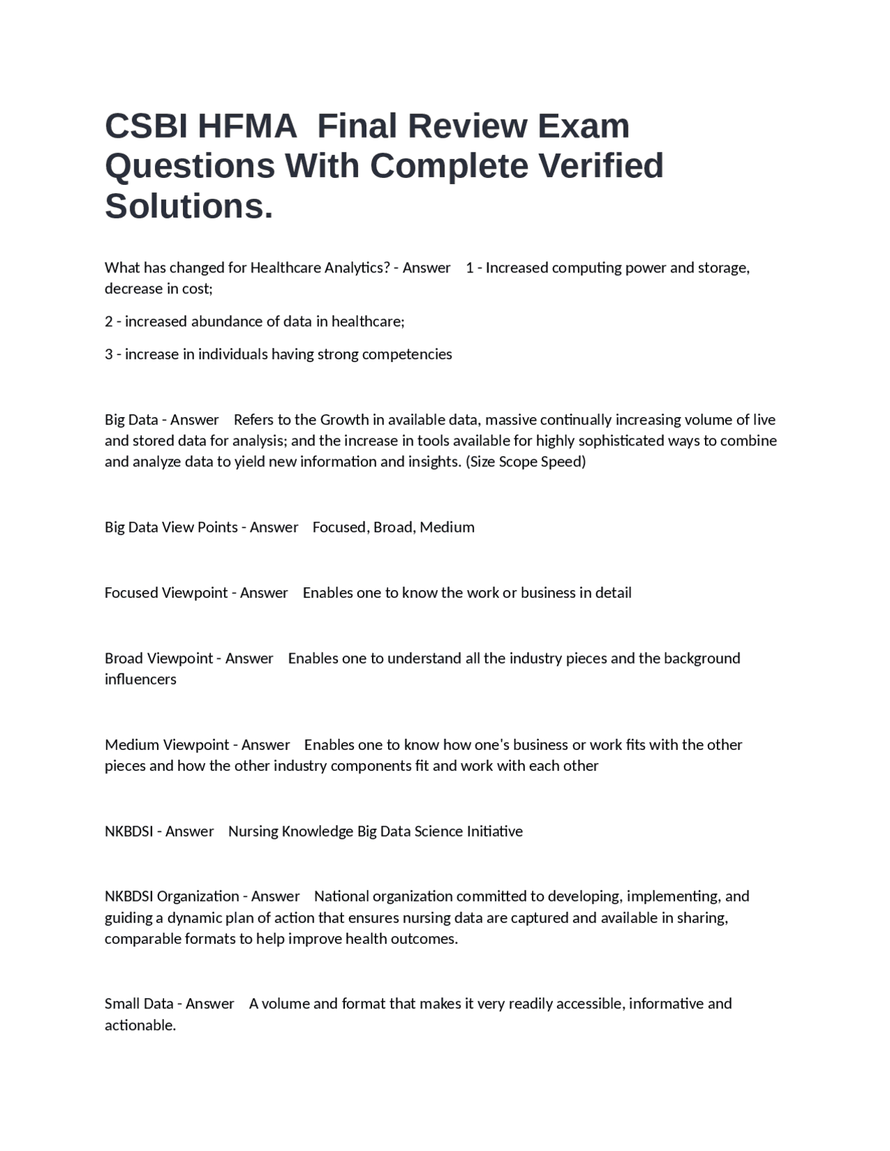 CSBI HFMA Final Review Exam Questions With Complete Verified Solutions ...