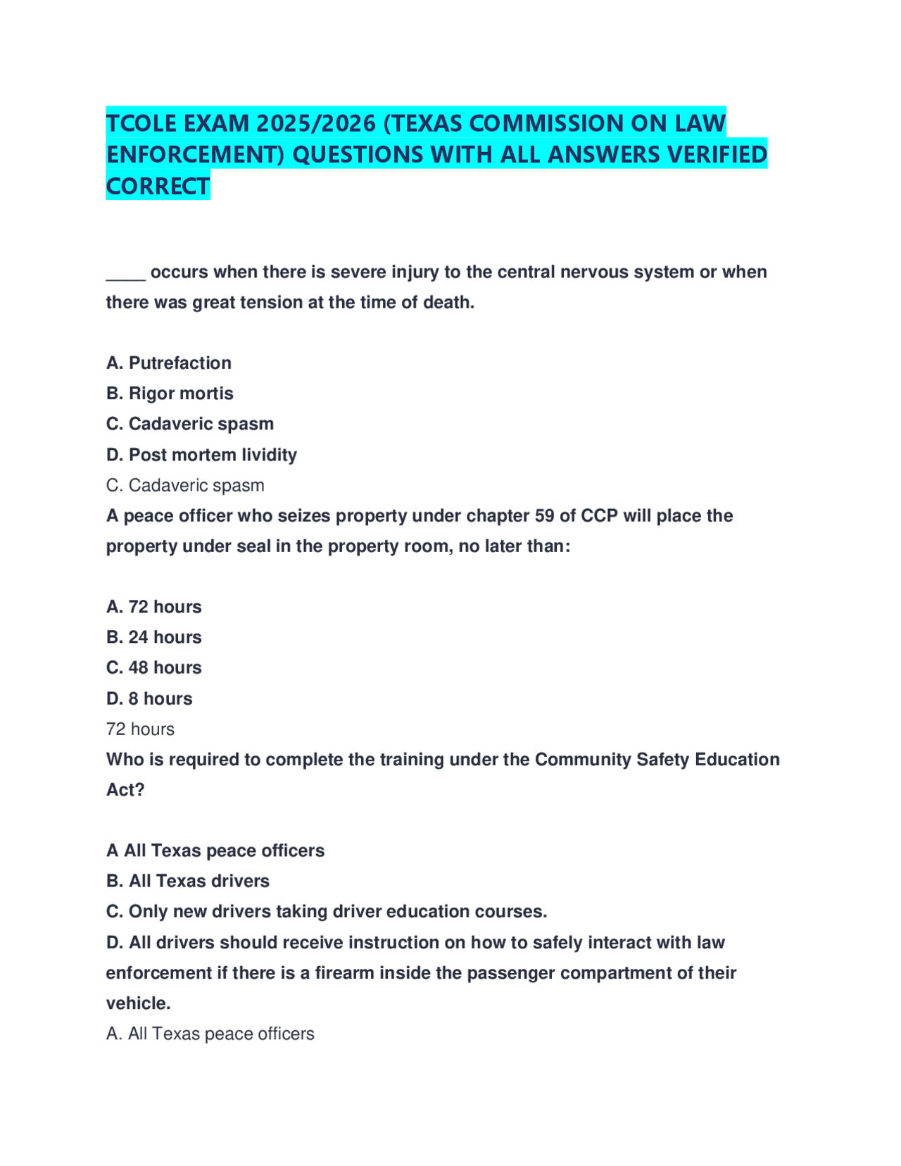 TCOLE Exam Prep: Texas Law Enforcement Questions and Answers | Exams ...