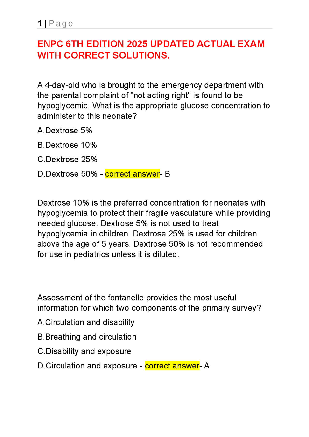 ENPC 6TH EDITION 2025 UPDATED ACTUAL EXAM WITH CORRECT SOLUTIONS ...
