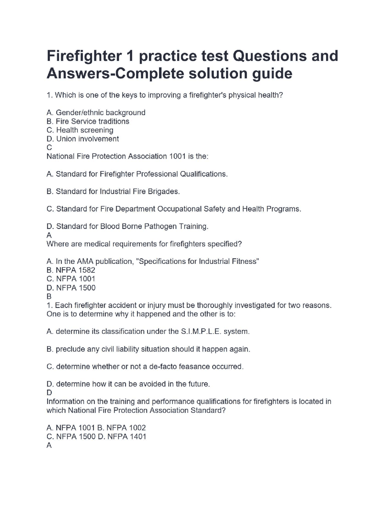 Firefighter 1 practice test Questions and Answers-Complete solution ...