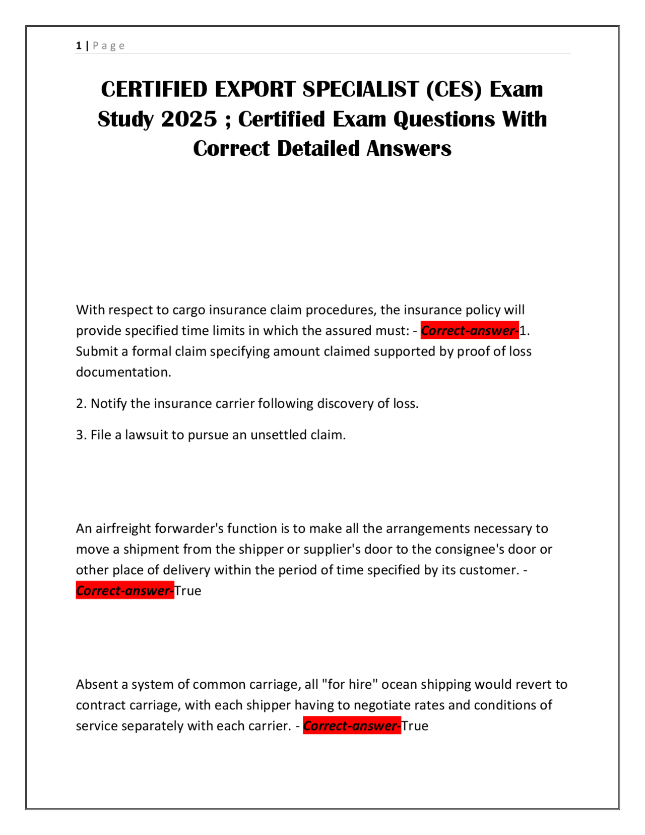 CERTIFIED EXPORT SPECIALIST (CES) Exam Study 2025 ; Certified Exam ...