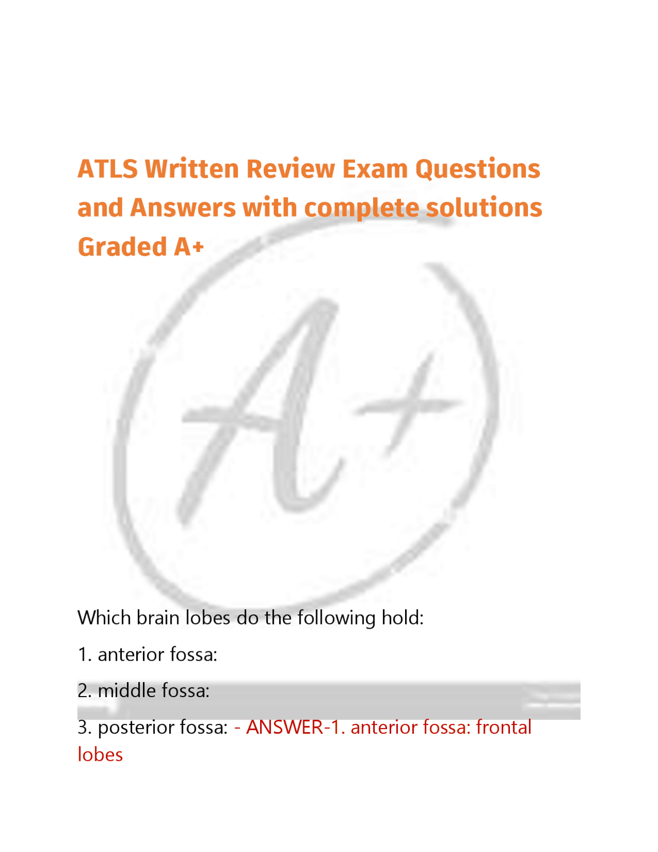 ATLS Written Review Exam Questions and Answers with complete solutions ...