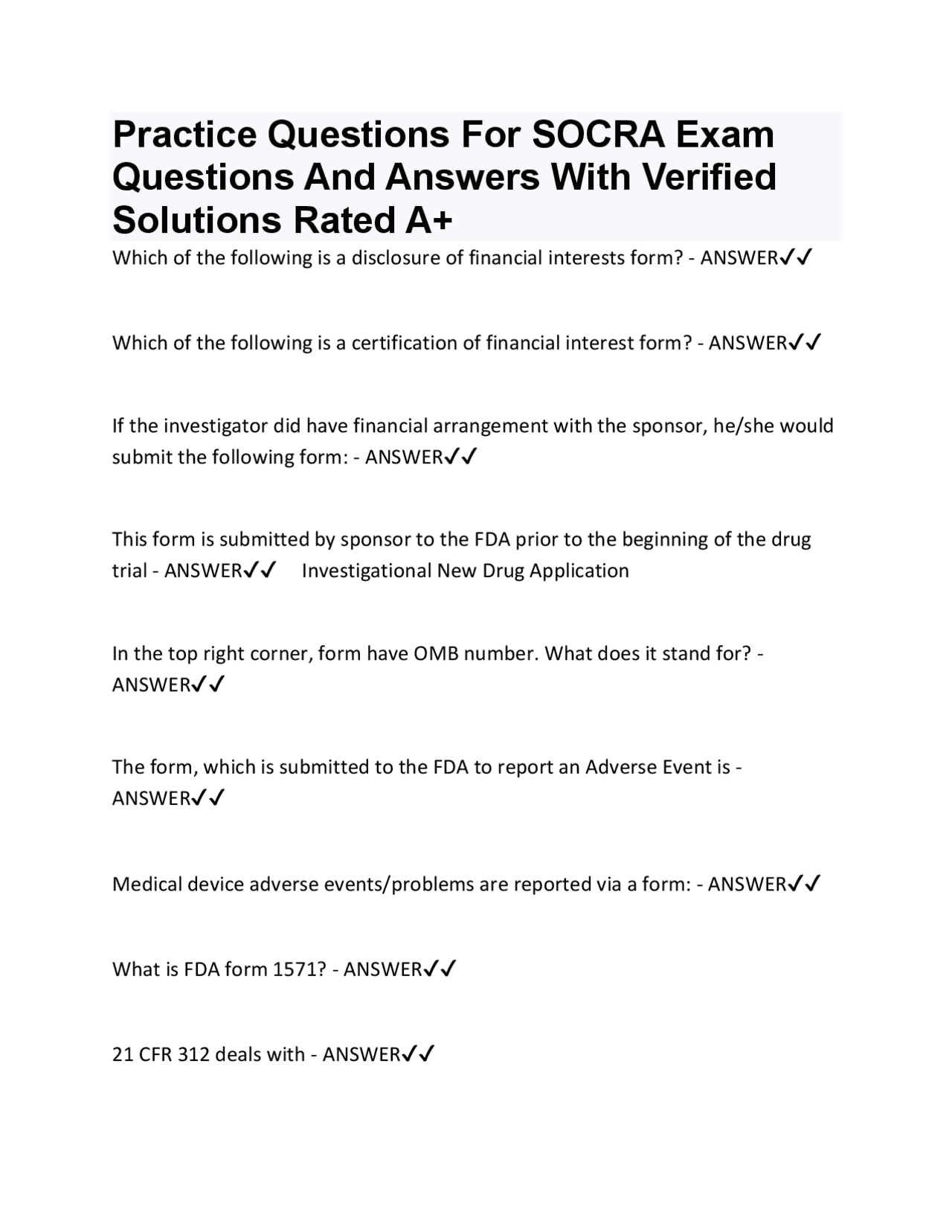 Practice Questions For SOCRA Exam Questions And Answers With Verified ...