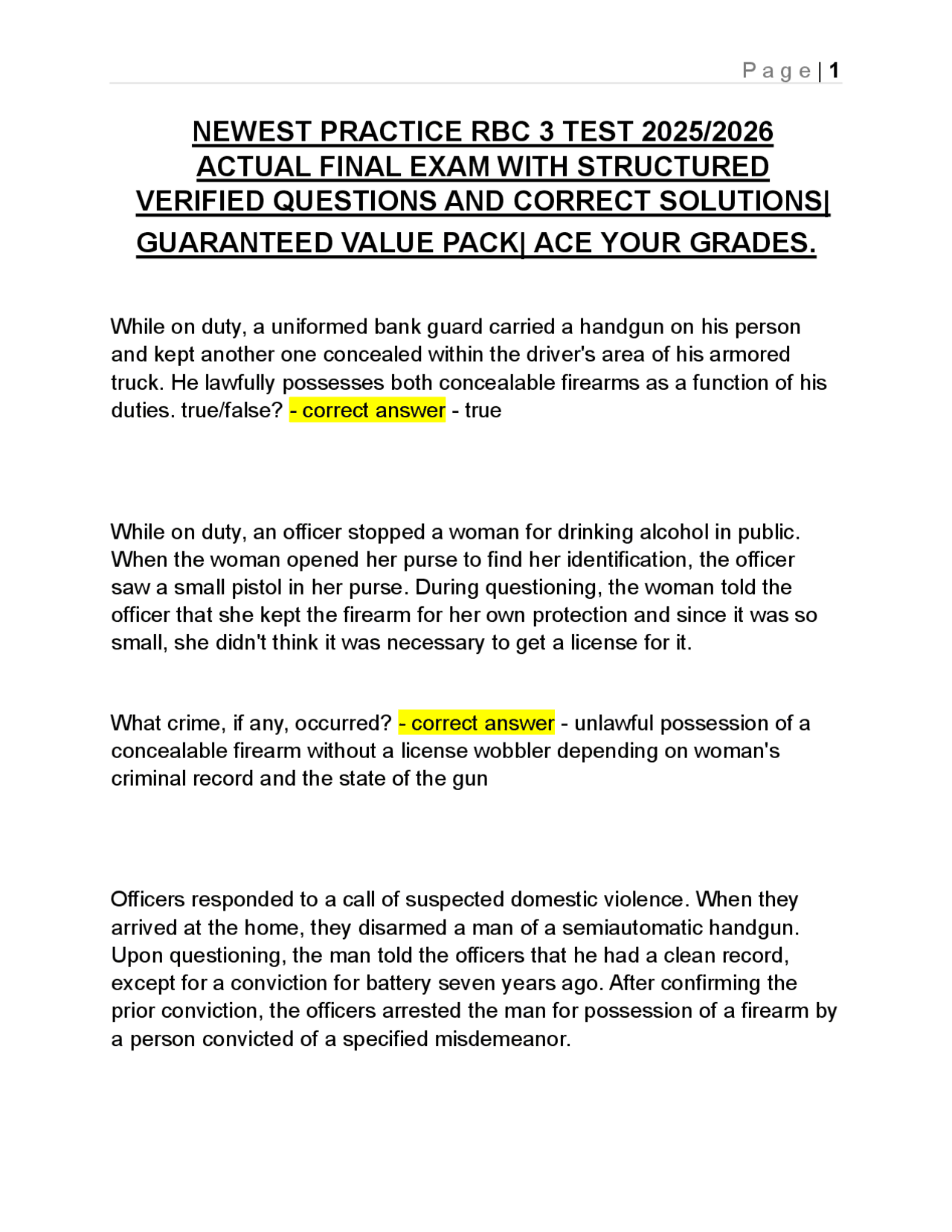 NEWEST PRACTICE RBC 3 TEST 2025/2026 ACTUAL FINAL EXAM | Exams Nursing ...