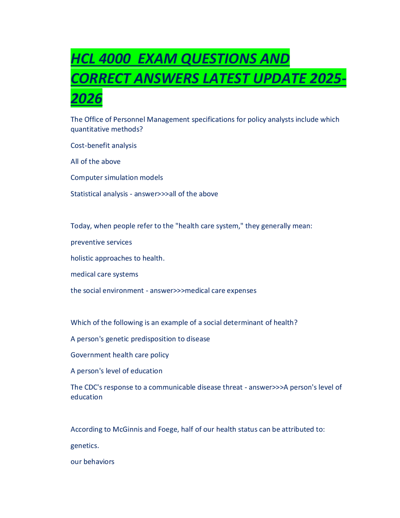 HCL 4000 EXAM QUESTIONS AND CORRECT ANSWERS LATEST UPDATE 2025-2026.pdf ...
