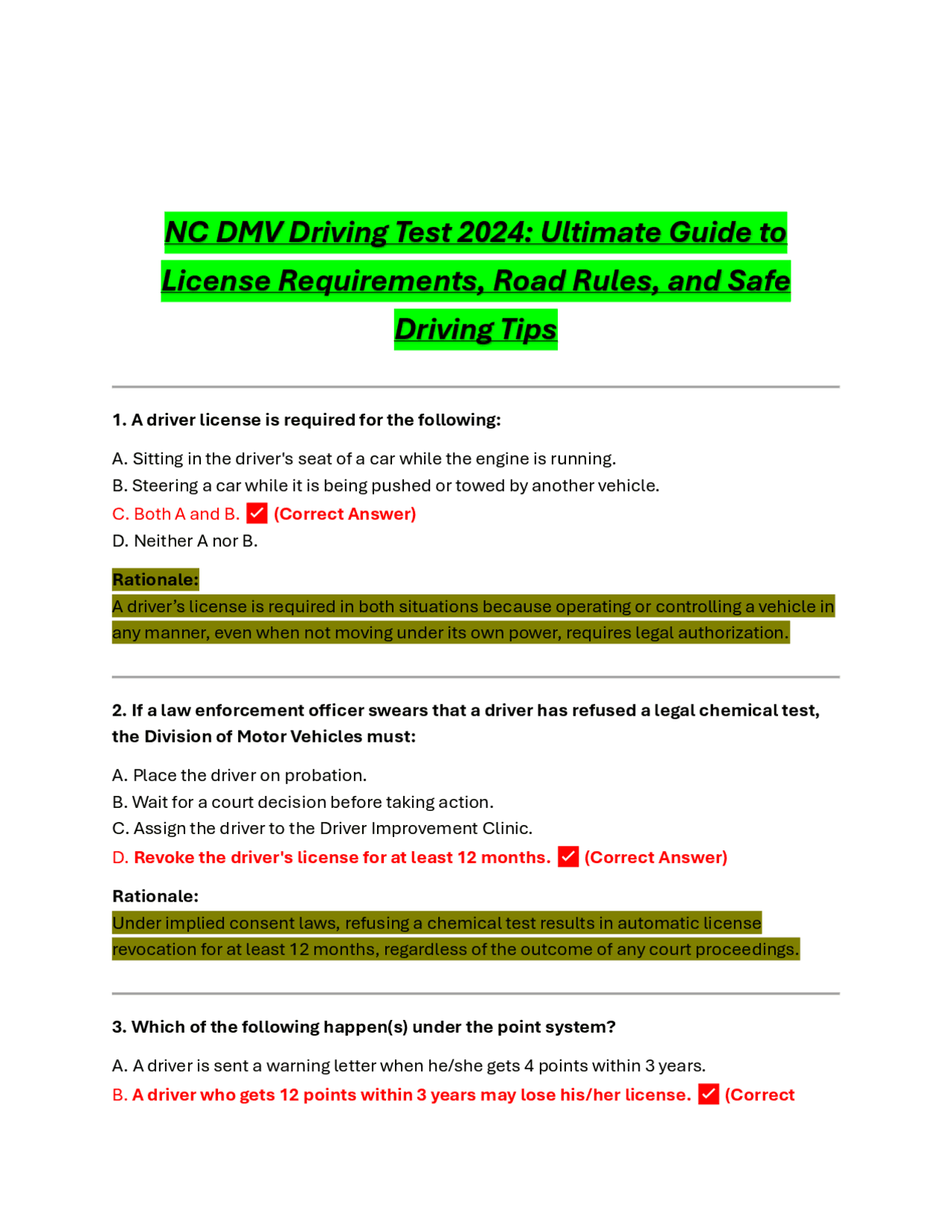 NC DMV Driving Test Ultimate Guide 2024: License, Rules, and Tips ...