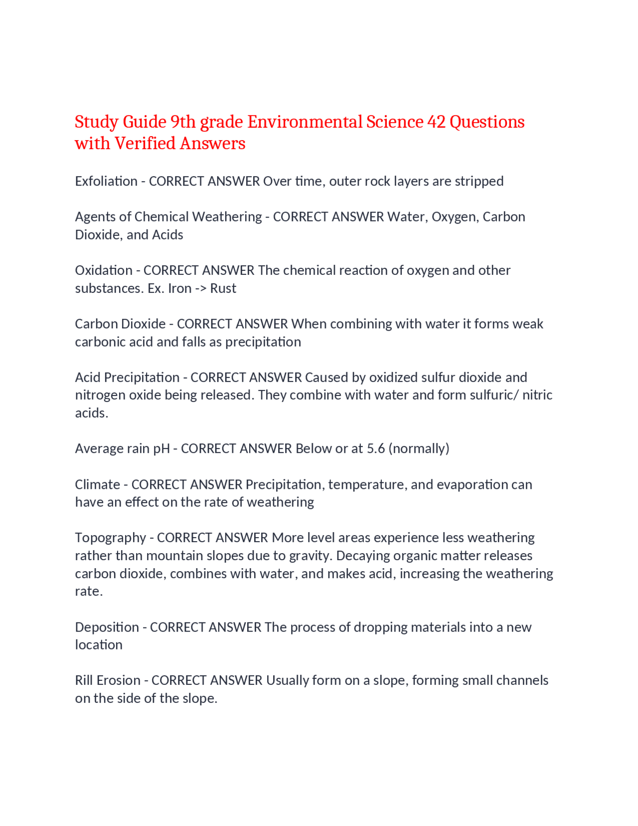 Study Guide 9th grade Environmental Science 42 Questions with Verified ...