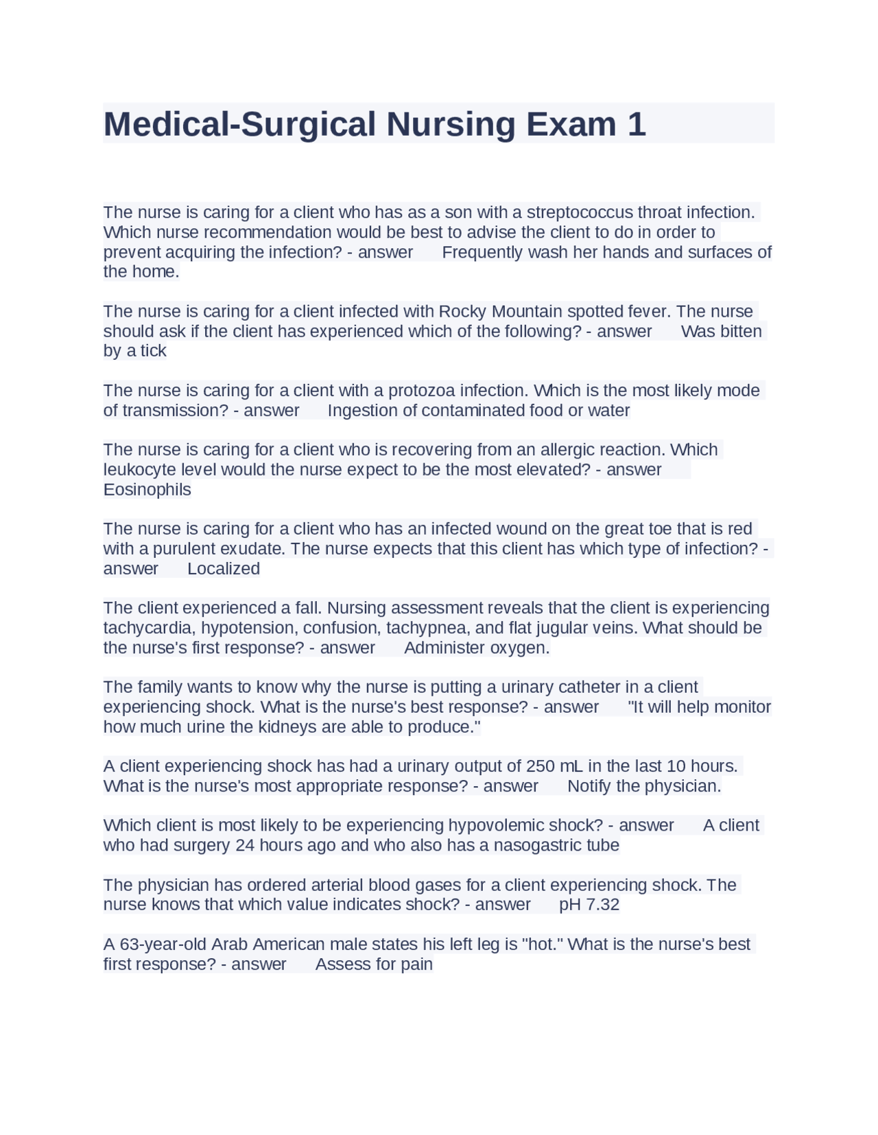 Medical-Surgical Nursing Exam 1 Questions with Accurate Answers | Exams ...