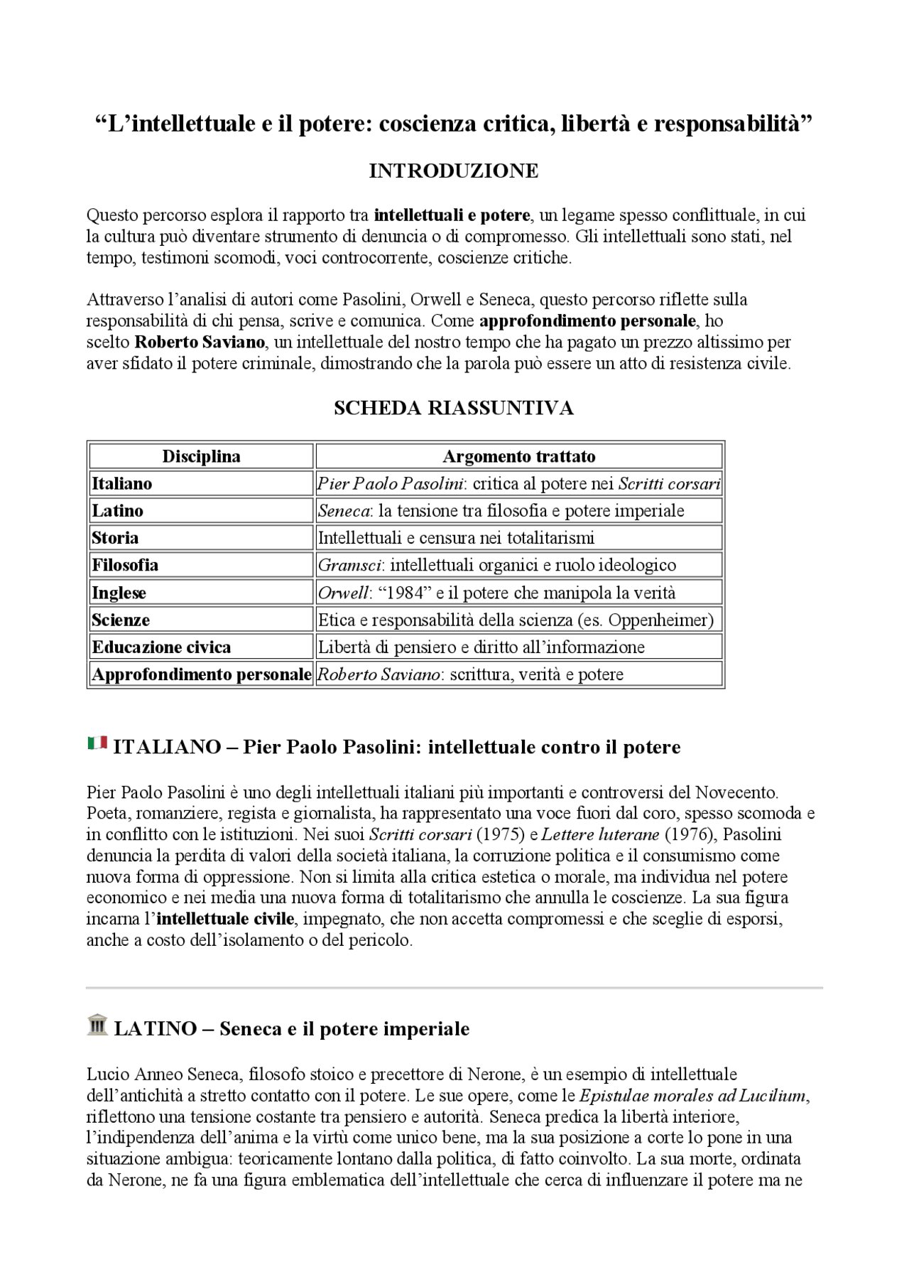 Percorso Interdisciplinare Esame di Stato - L'intellettuale e il Potere | Schemi e mappe ...