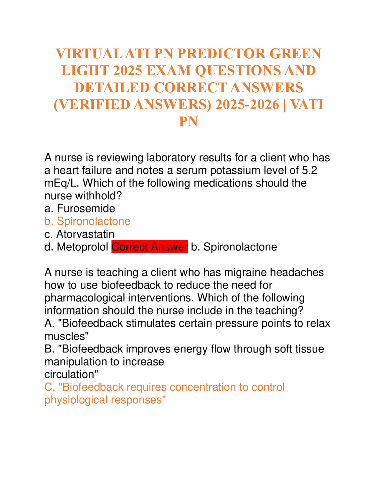 VIRTUAL ATI PN PREDICTOR GREEN LIGHT 2025 EXAM QUESTIONS AND DETAILED ...