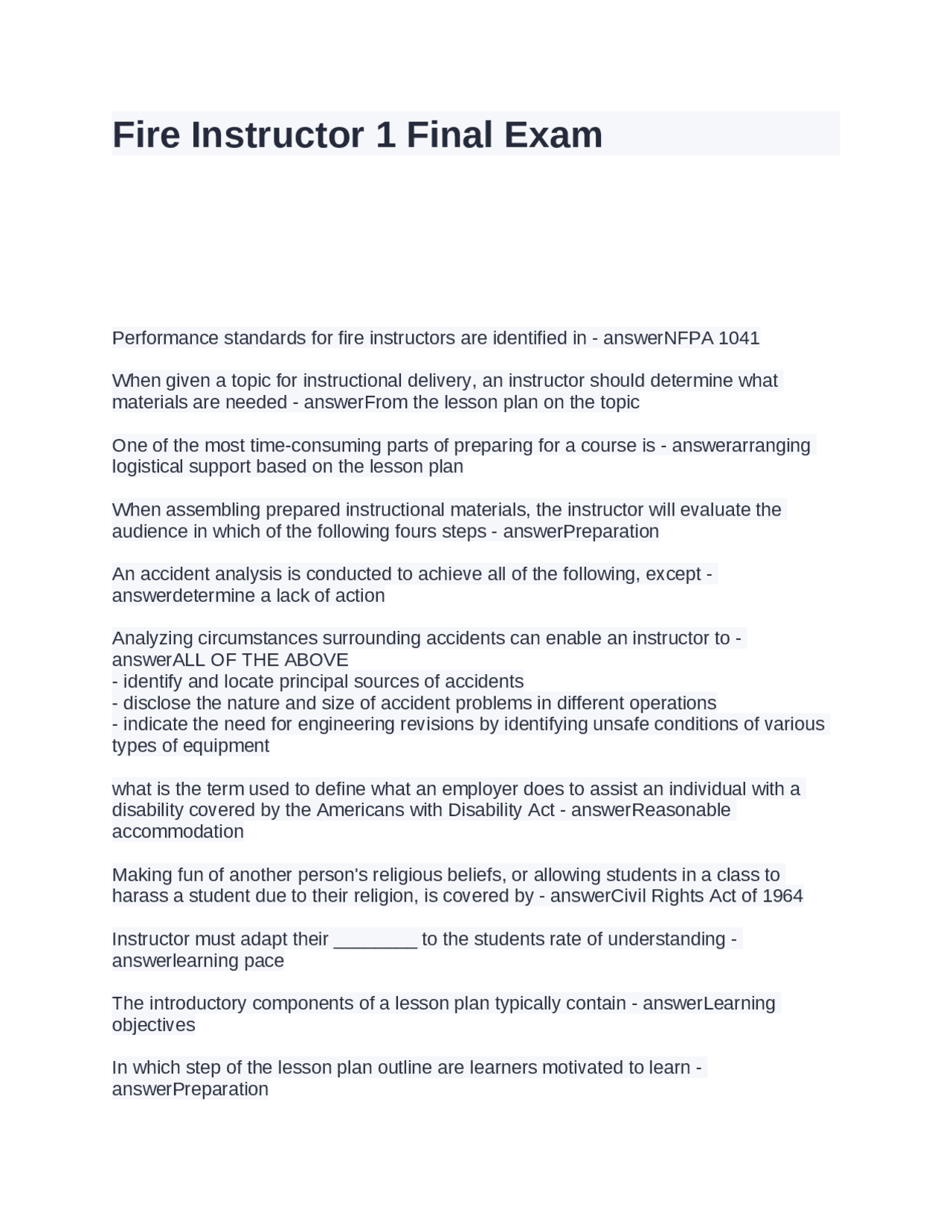 Fire Instructor 1 Final Exam: Comprehensive Review and Study Guide ...
