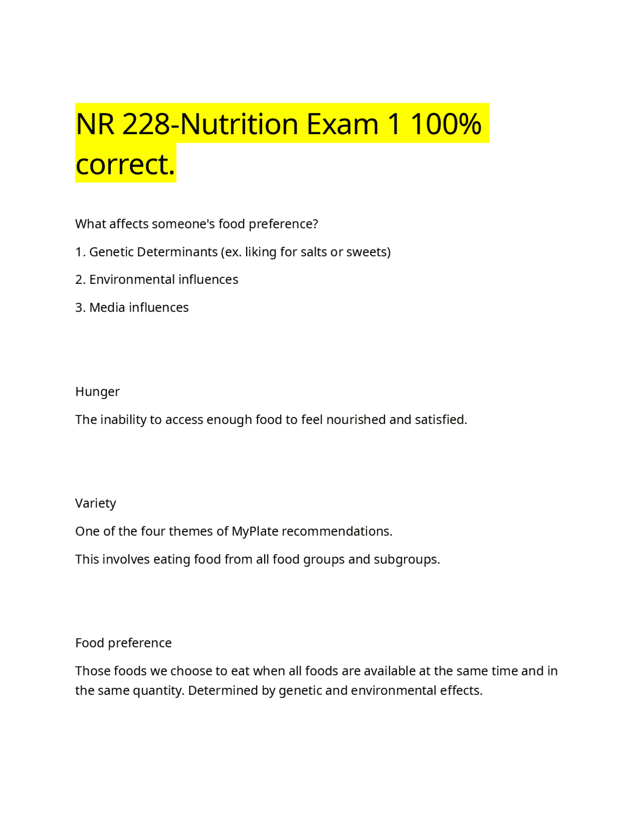 Nutrition Exam 1 Review: Key Concepts and Dietary Guidelines | Exams ...
