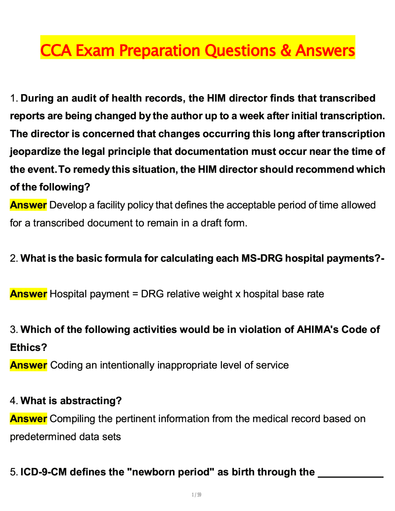 CCA Preparation Exam (Latest 2025 / 2026 Update) Questions & Verified ...