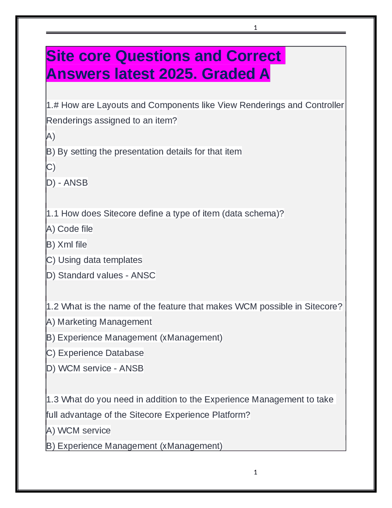 Site core Questions and Correct Answers latest 2025. Graded A | Exams ...