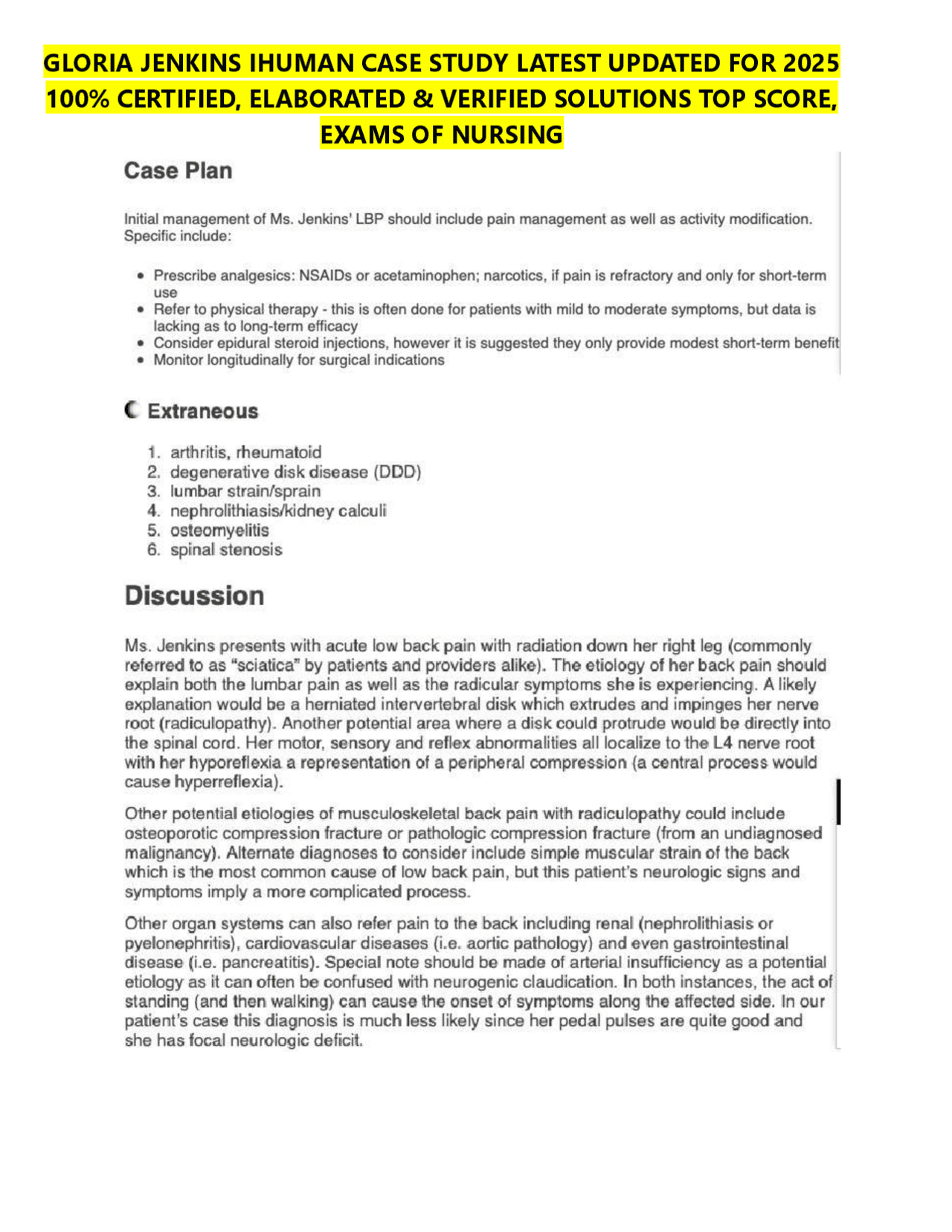 GLORIA JENKINS IHUMAN CASE STUDY LATEST UPDATED FOR 2025 100% CERTIFIED ...