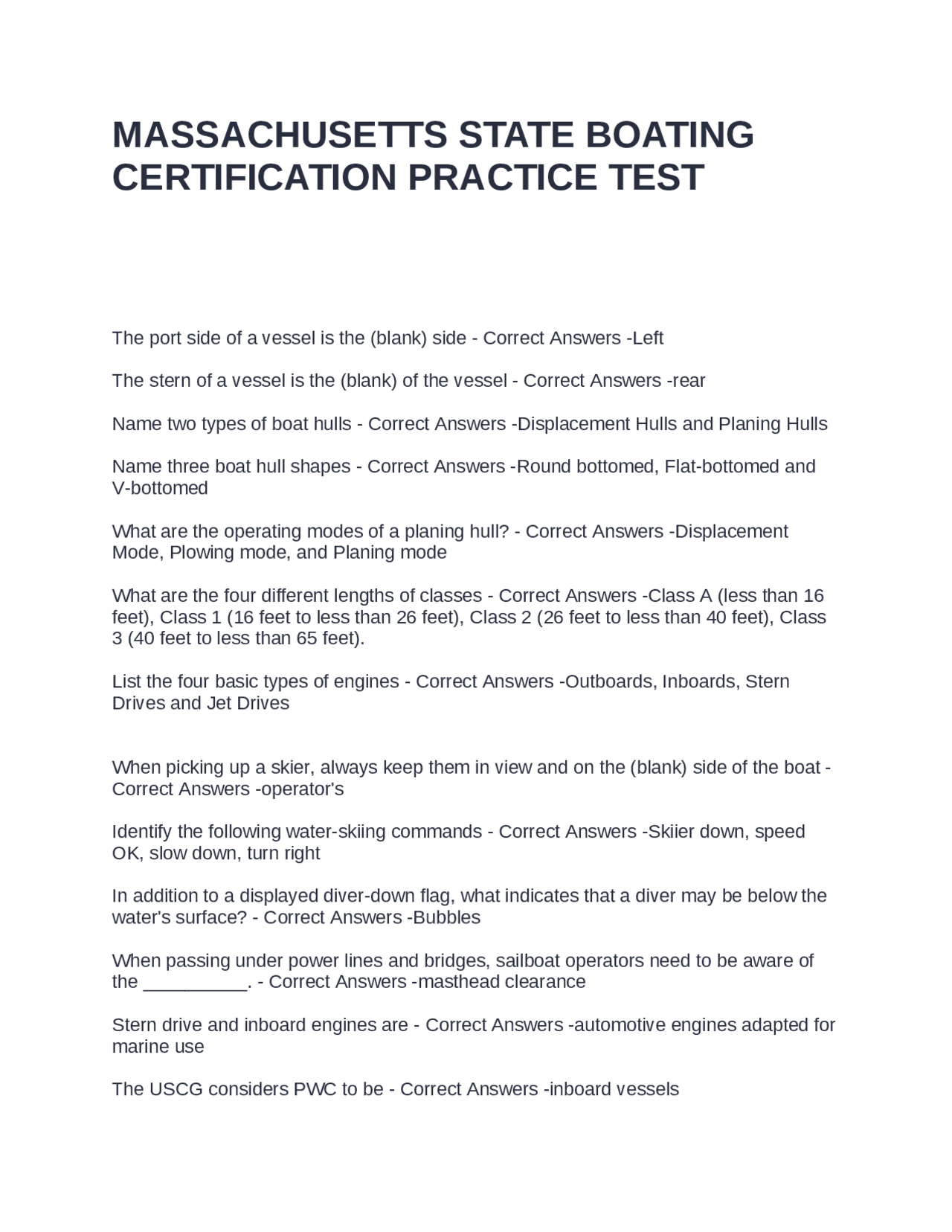 Massachusetts Boating Certification Practice Test: Questions and ...