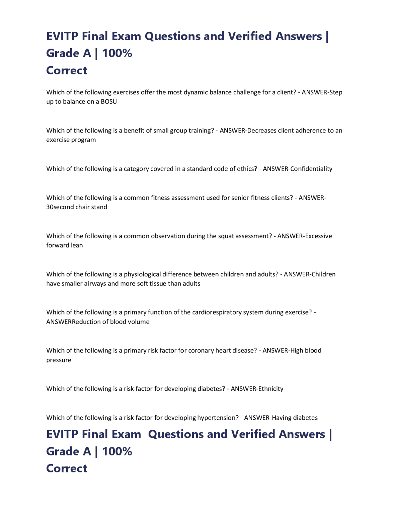 EVITP Final Exam Questions and Verified Answers | Grade A | 100% ...