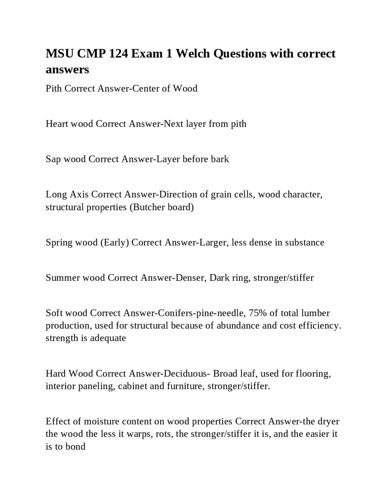 MSU CMP 124 Exam 1 Welch Questions with correct answers | Exams ...