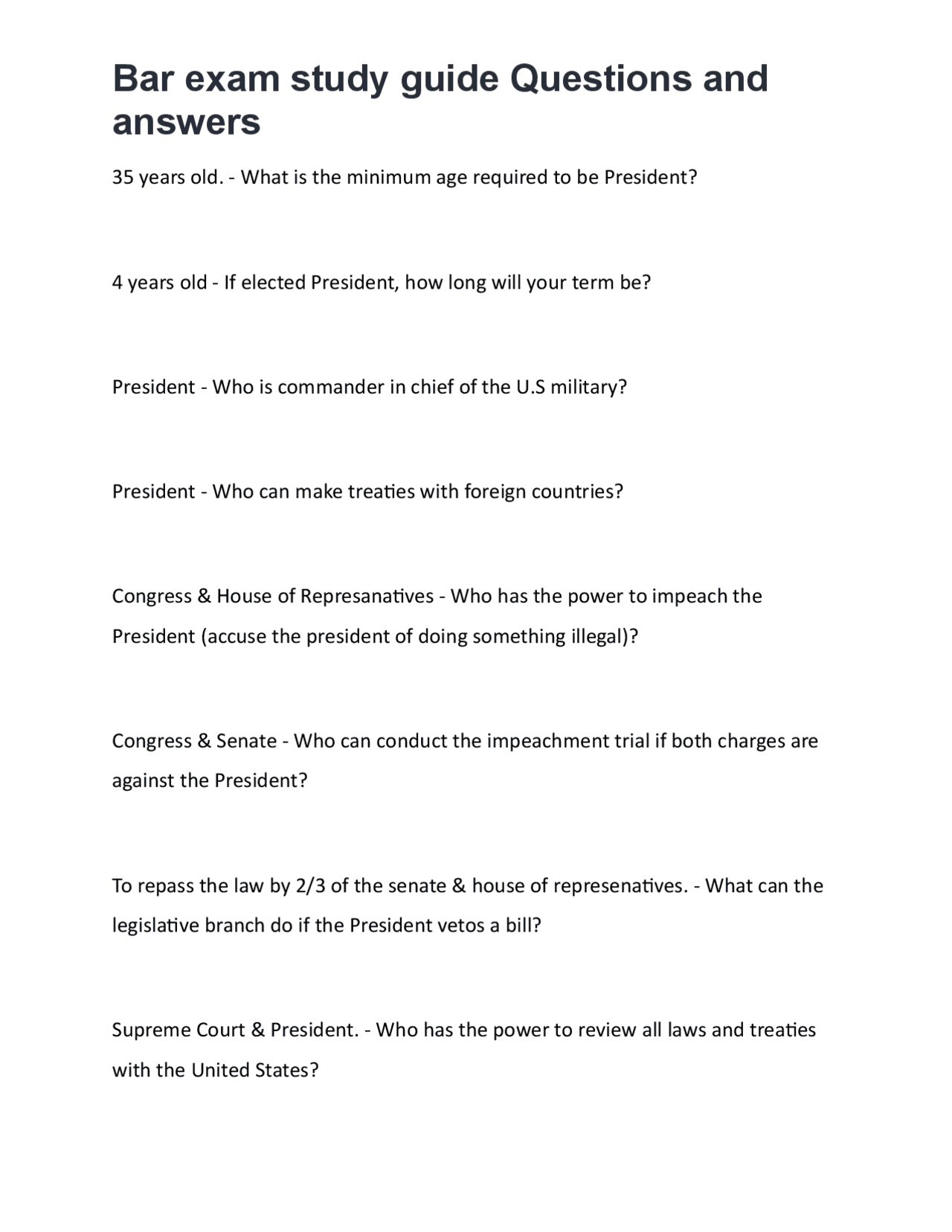 Bar exam study guide Questions and answers. | Exams Nursing | Docsity