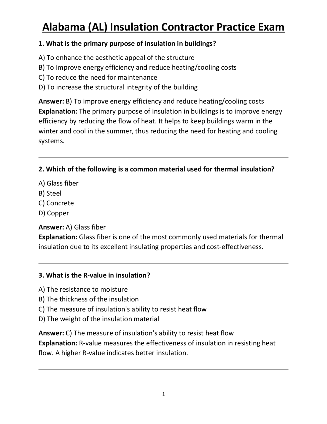 Alabama (AL) Insulation Contractor Practice Exam (Question & Answer ...
