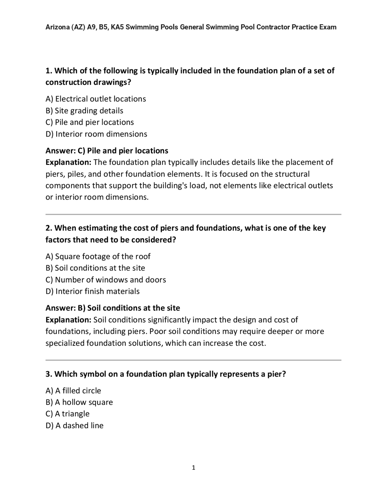 Arizona (AZ) A9, B5, KA5 Swimming Pools General Swimming Pool Contractor Practice Exam (Qu ...