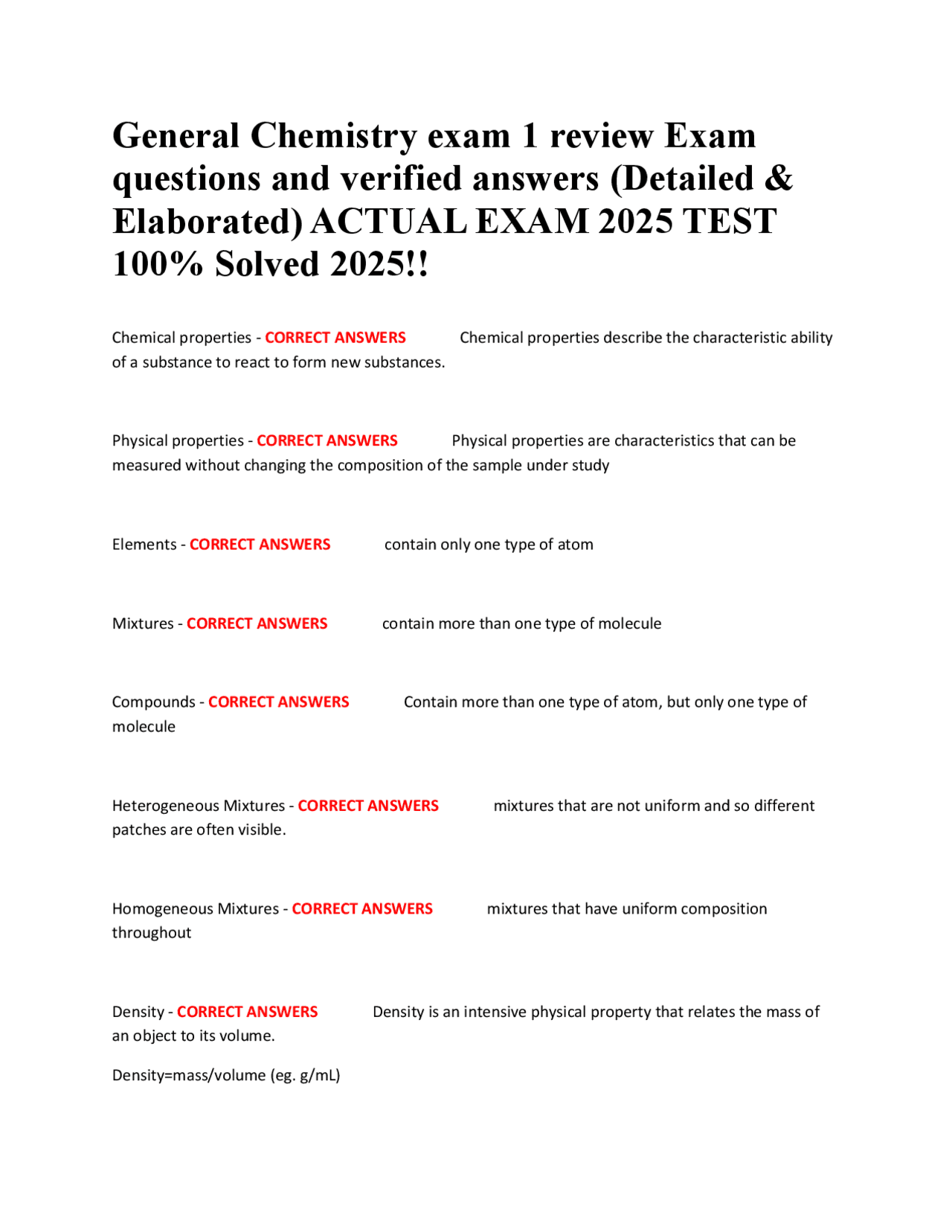 General Chemistry exam 1 review Exam questions and verified answers ...