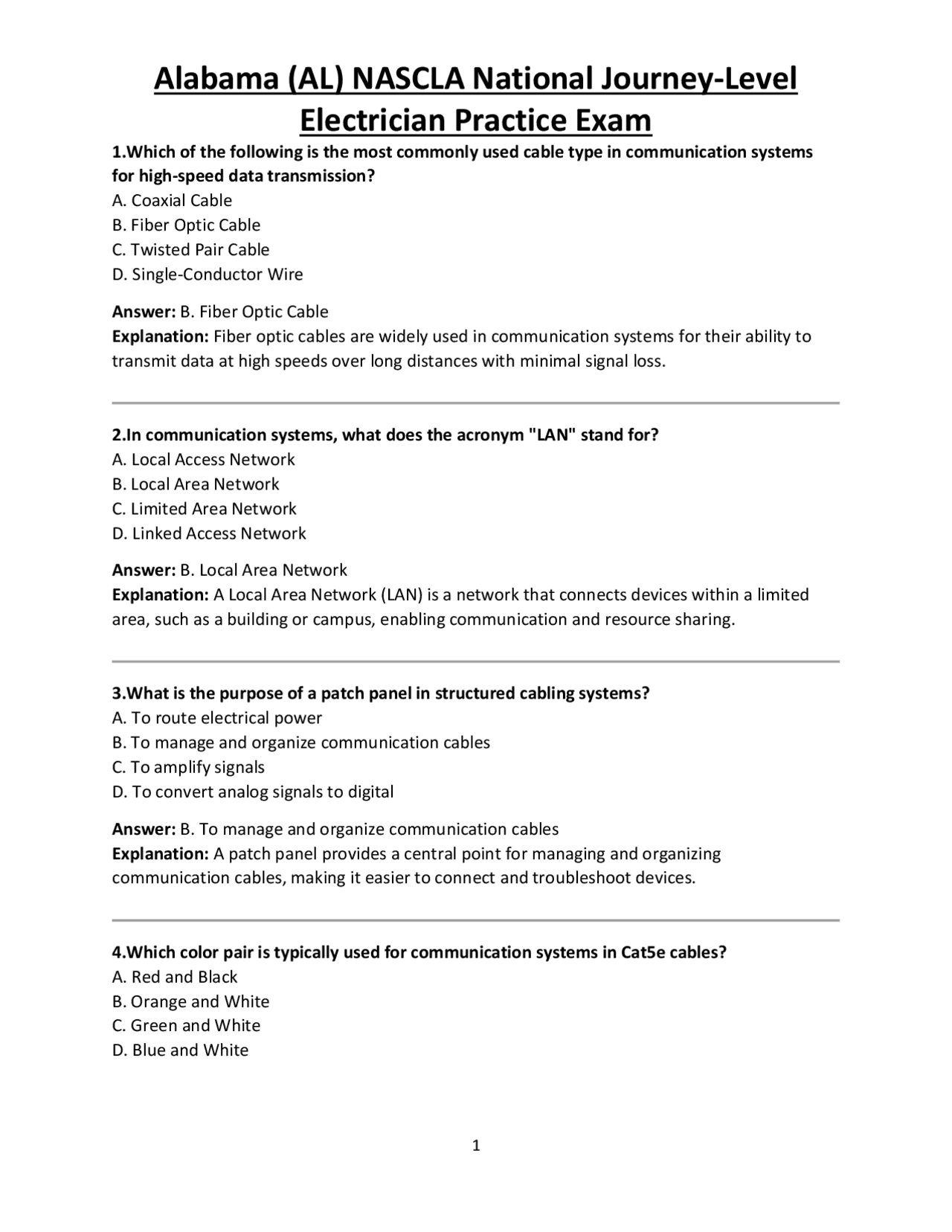 Alabama (AL) NASCLA National Journey-Level Electrician Practice Exam ...