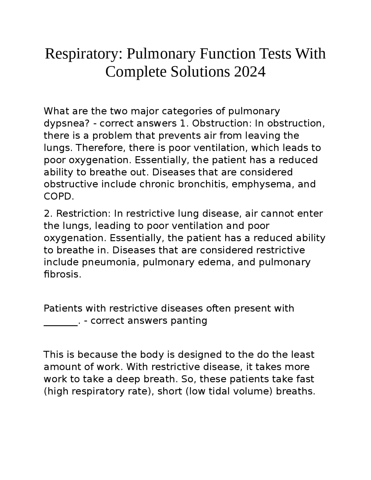 Respiratory: Pulmonary Function Tests With Complete Solutions 2024 ...