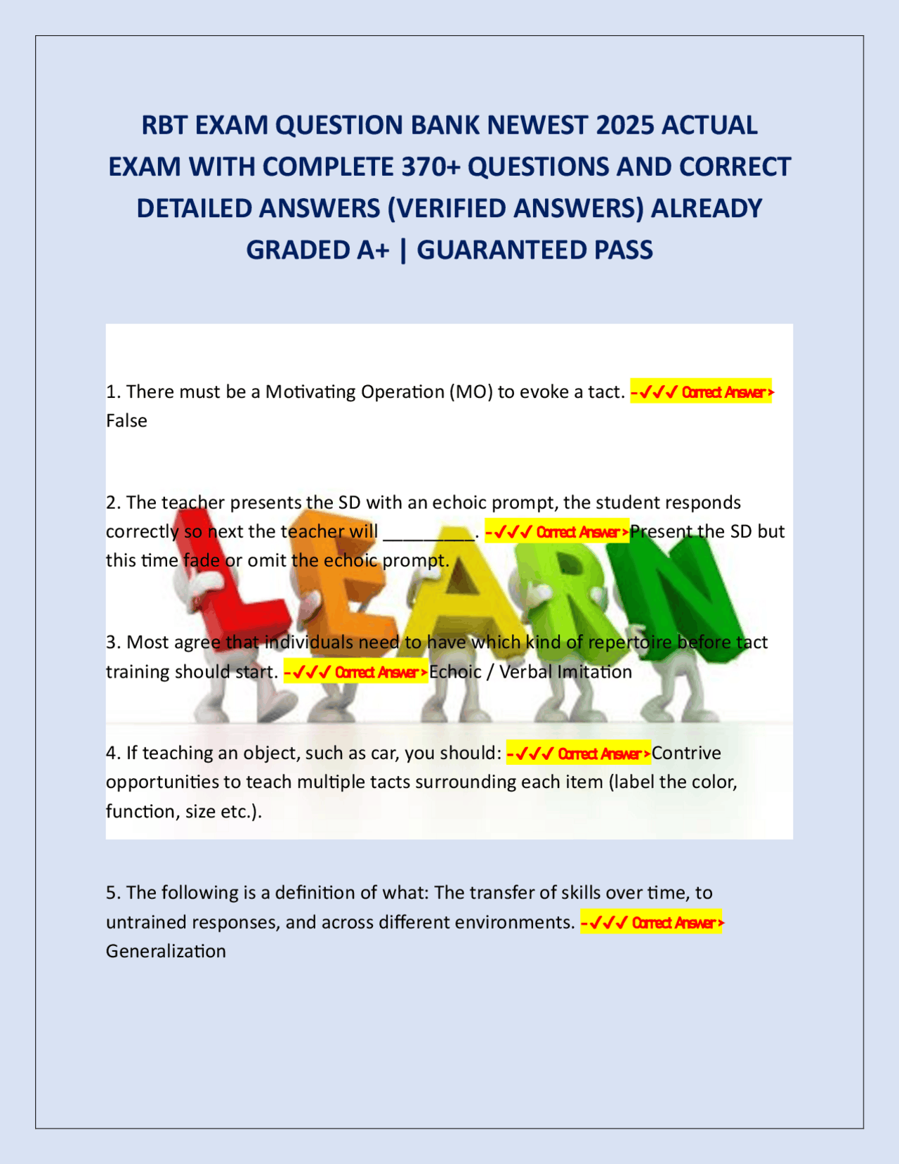 RBT EXAM QUESTION BANK NEWEST 2025 ACTUAL EXAM WITH COMPLETE 370 ...