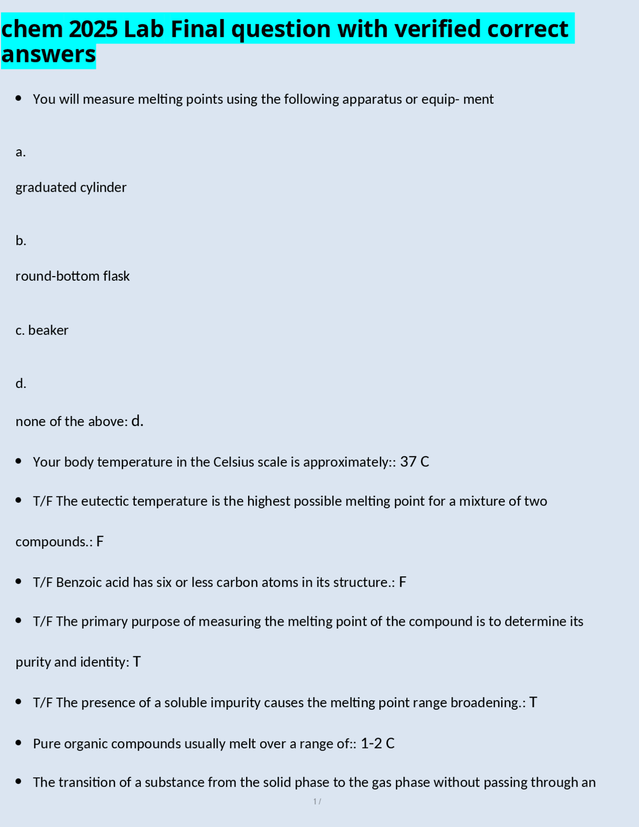 Organic Chemistry Lab Final Exam Questions and Answers | Exams ...