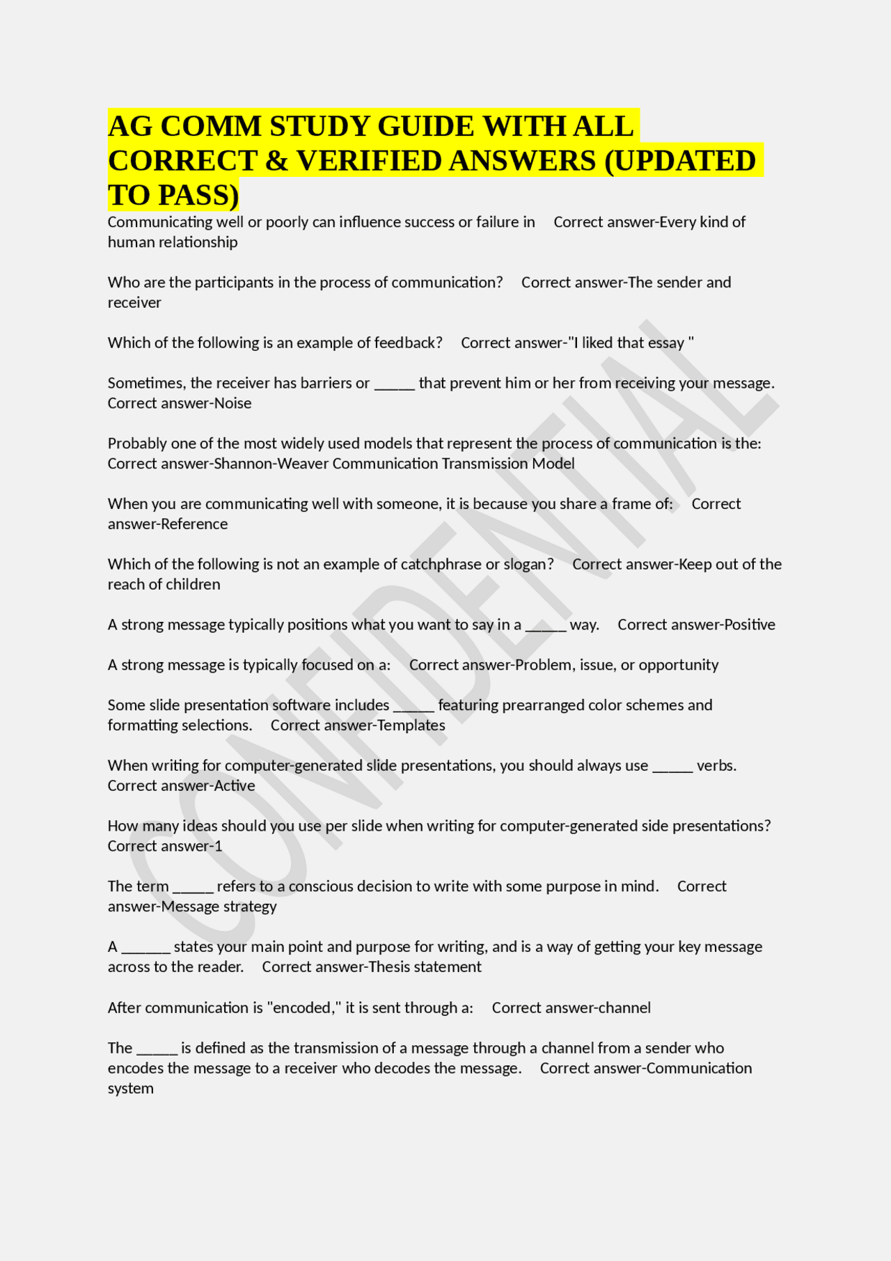 AG COMM STUDY GUIDE WITH ALL CORRECT & VERIFIED ANSWERS (UPDATED TO PASS) | Exams Agricultural ...