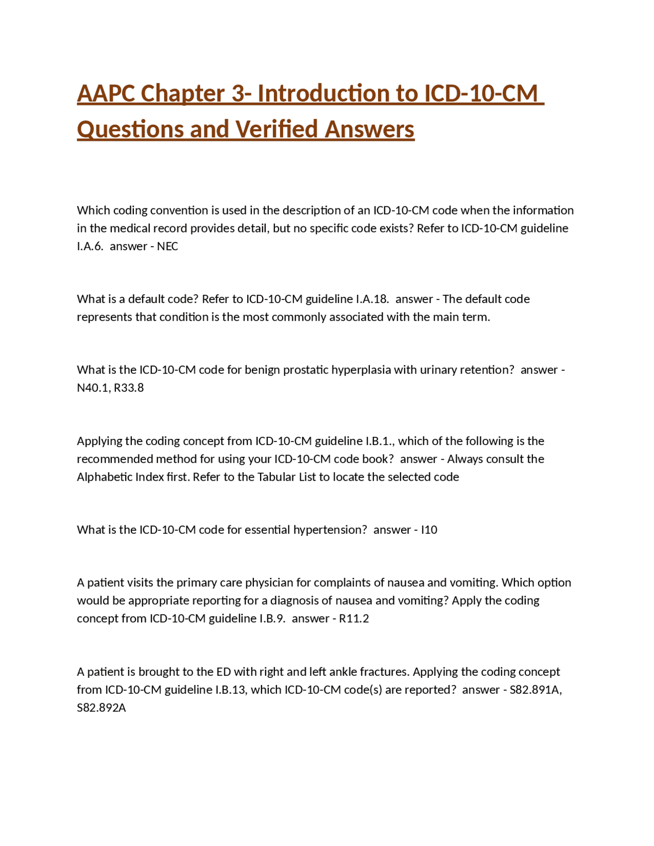 AAPC Chapter 3- Introduction to ICD-10-CM Questions and Verified ...