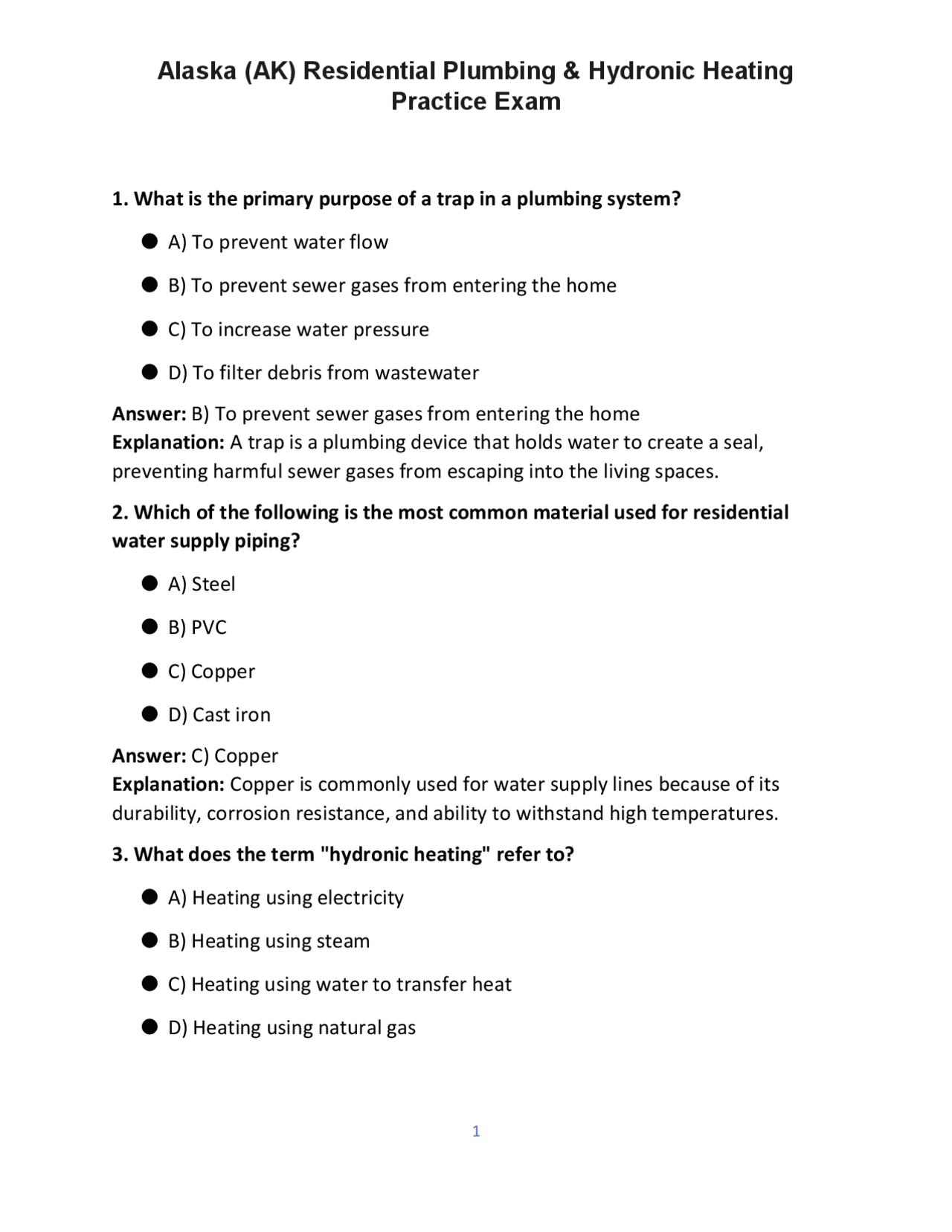 Alaska (AK) Residential Plumbing & Hydronic Heating Practice Exam ...