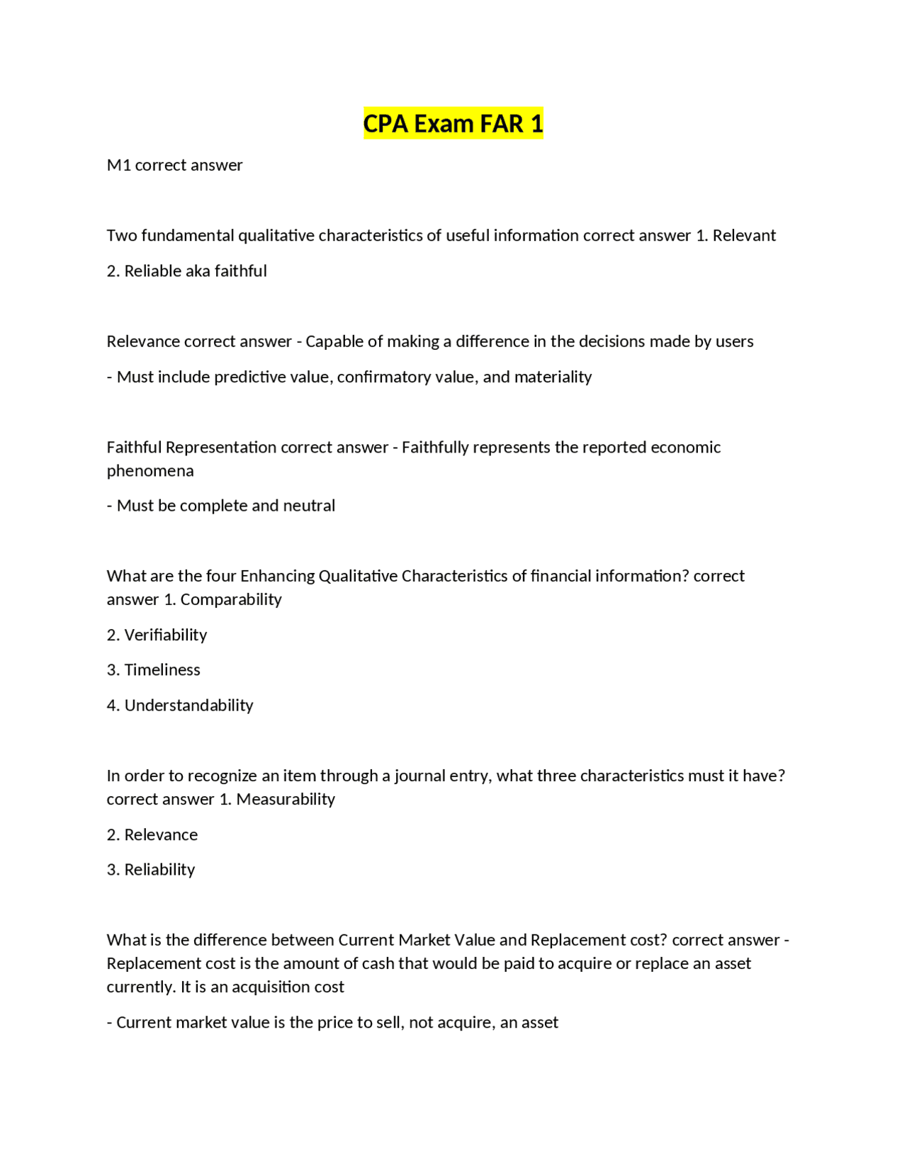 CPA Examination Sample Questions FAR 1 | Exams Business Administration ...