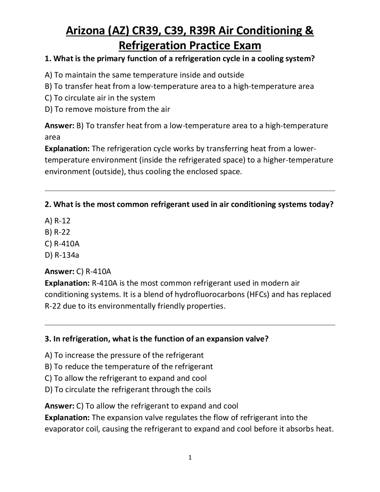 Arizona (AZ) CR39, C39, R39R Air Conditioning & Refrigeration Practice ...