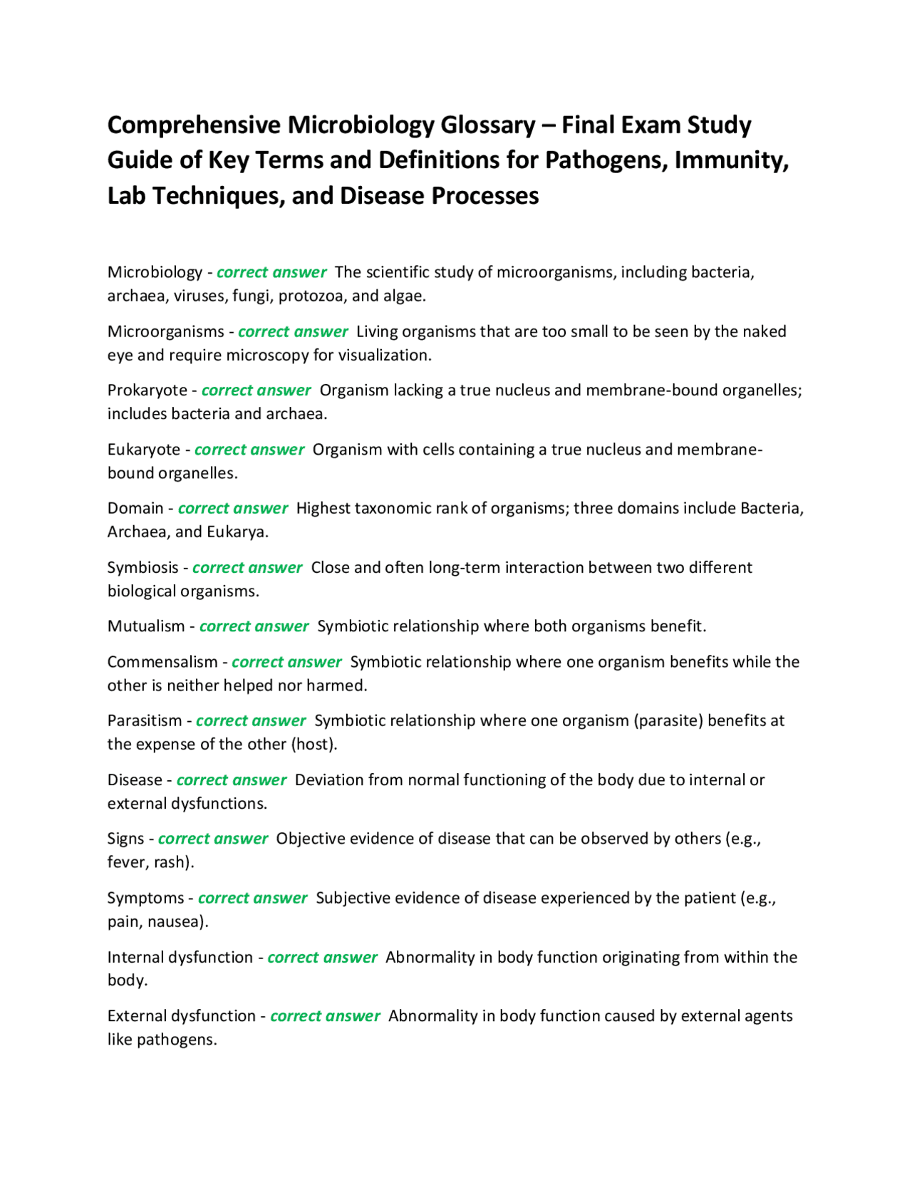 Comprehensive Microbiology Glossary – Final Exam Study Guide of Key ...