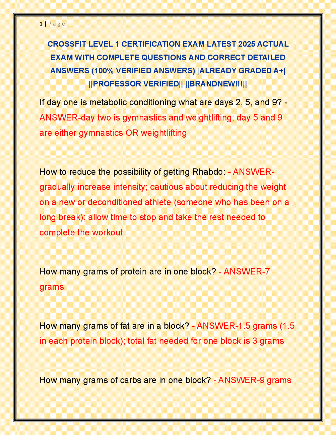 CROSSFIT LEVEL 1 CERTIFICATION EXAM LATEST 2025 ACTUAL EXAM WITH ...