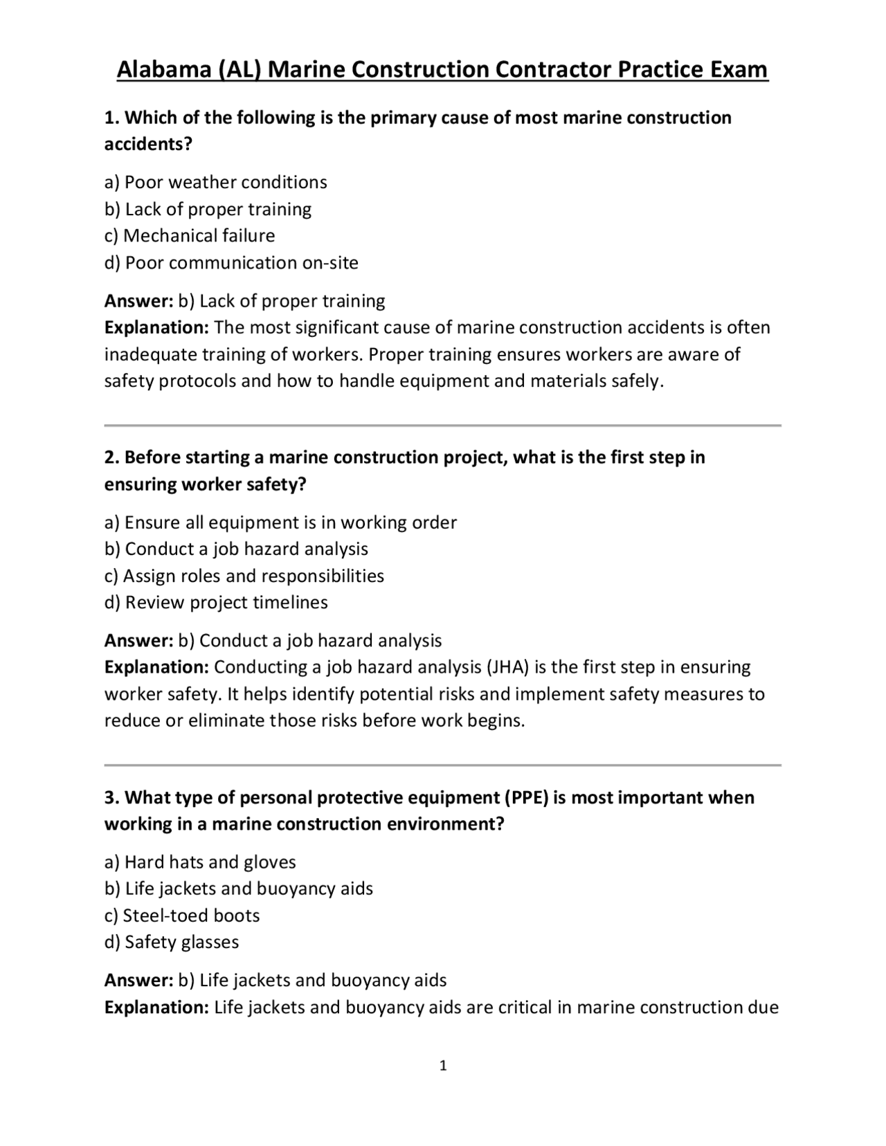 Alabama (AL) Marine Construction Contractor Practice Exam (Question ...