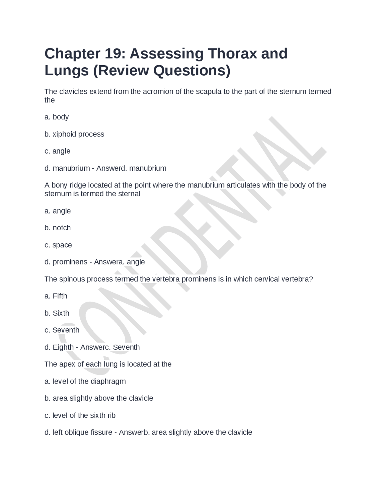 Chapter 19: Assessing Thorax and Lungs (Review Questions) | Exams ...