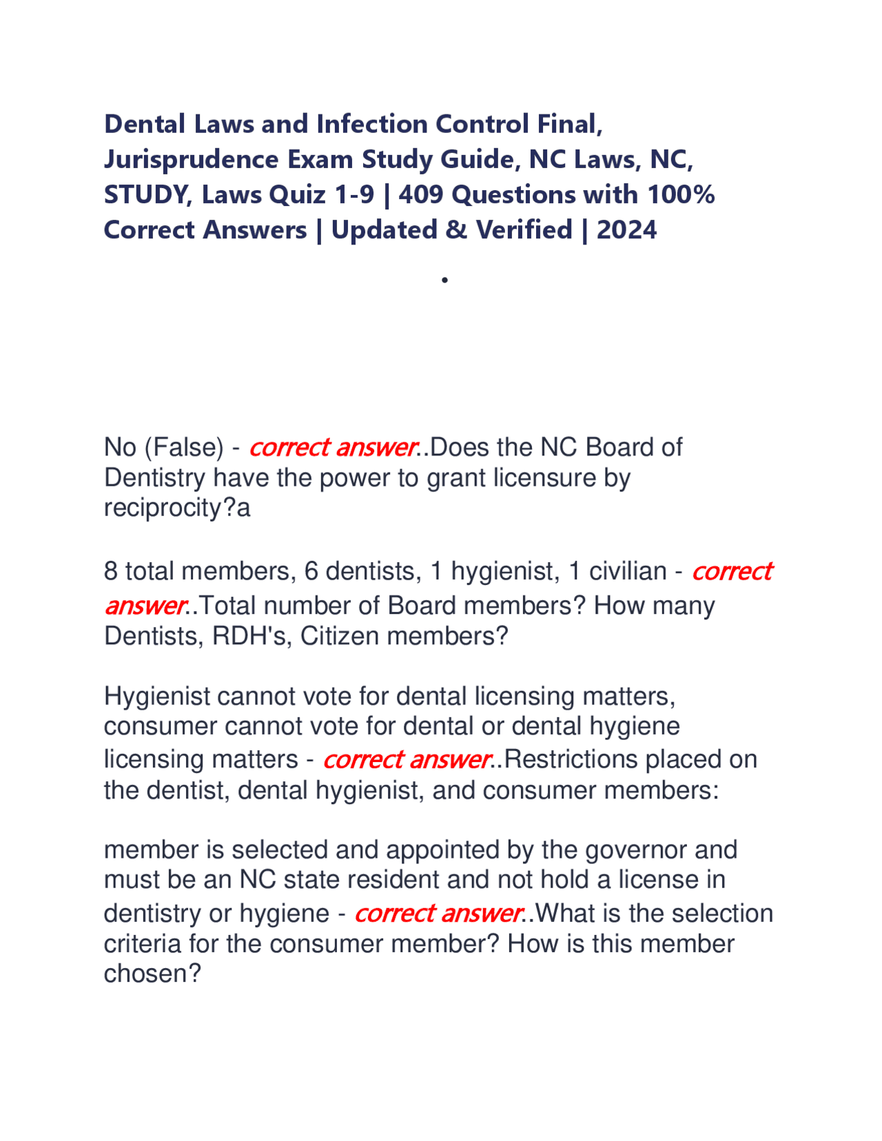 Dental Laws and Infection Control Final, Jurisprudence Exam Study Guide ...