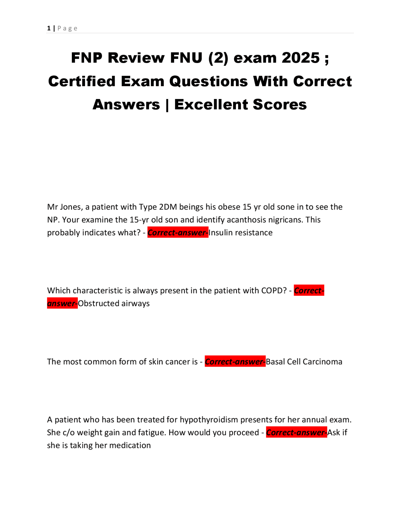 FNP Review FNU (2) exam 2025 ; Certified Exam Questions With Correct ...