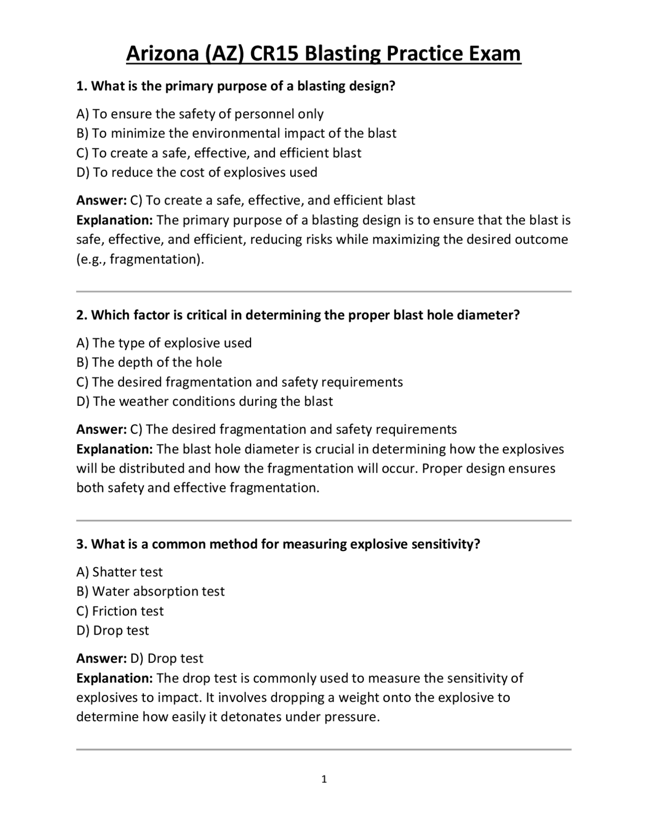 Arizona (AZ) CR15 Blasting Practice Exam (Question & Answer) | Exams ...