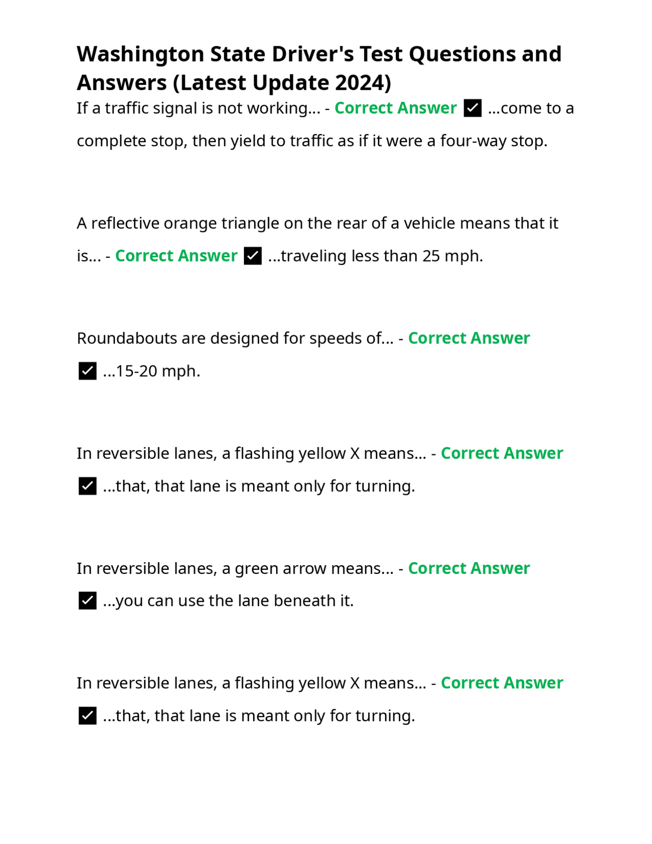 Washington State Driver's Test: Questions and Answers 2024 | Exams ...