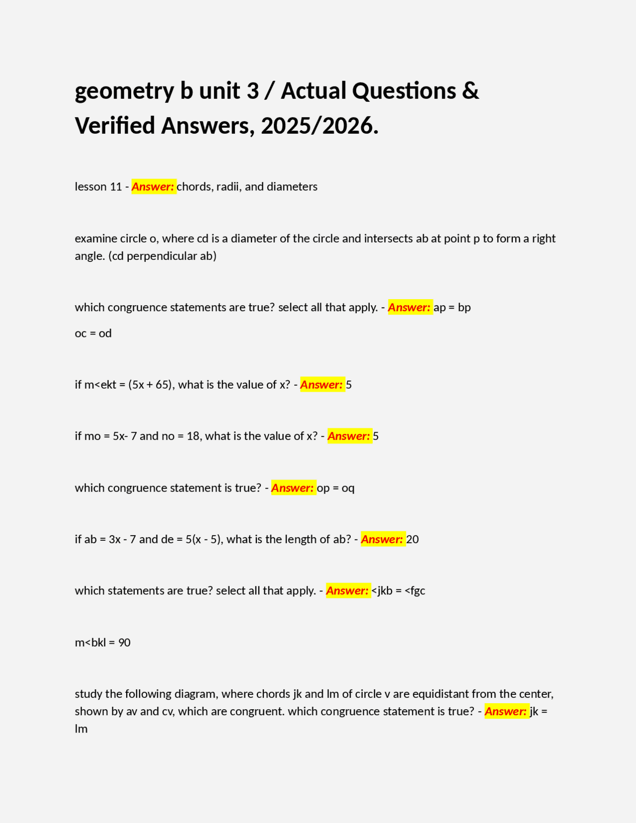 geometry b unit 3 / Actual Questions & Verified Answers, 2025 / 2026 ...