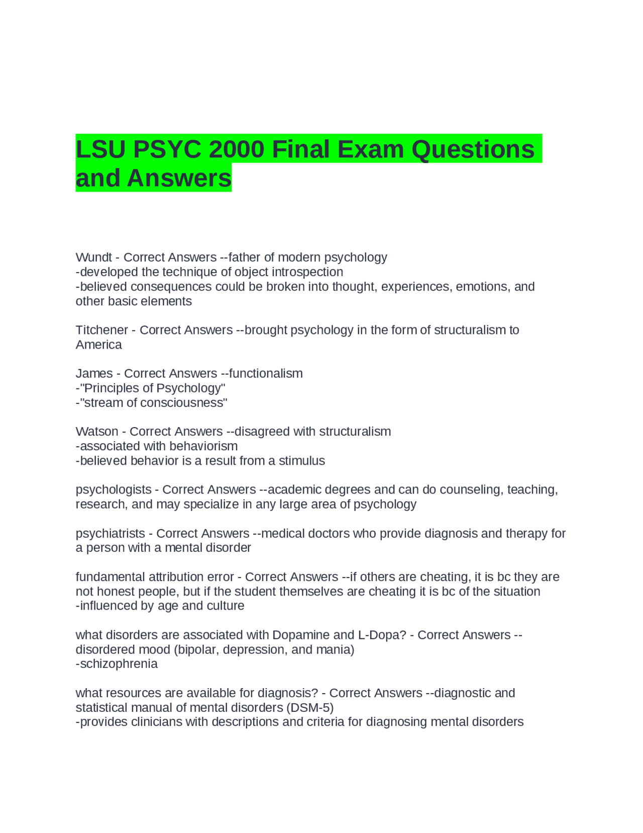 Psychology Exam Q&A: Key Concepts and Theories | Exams Advanced ...