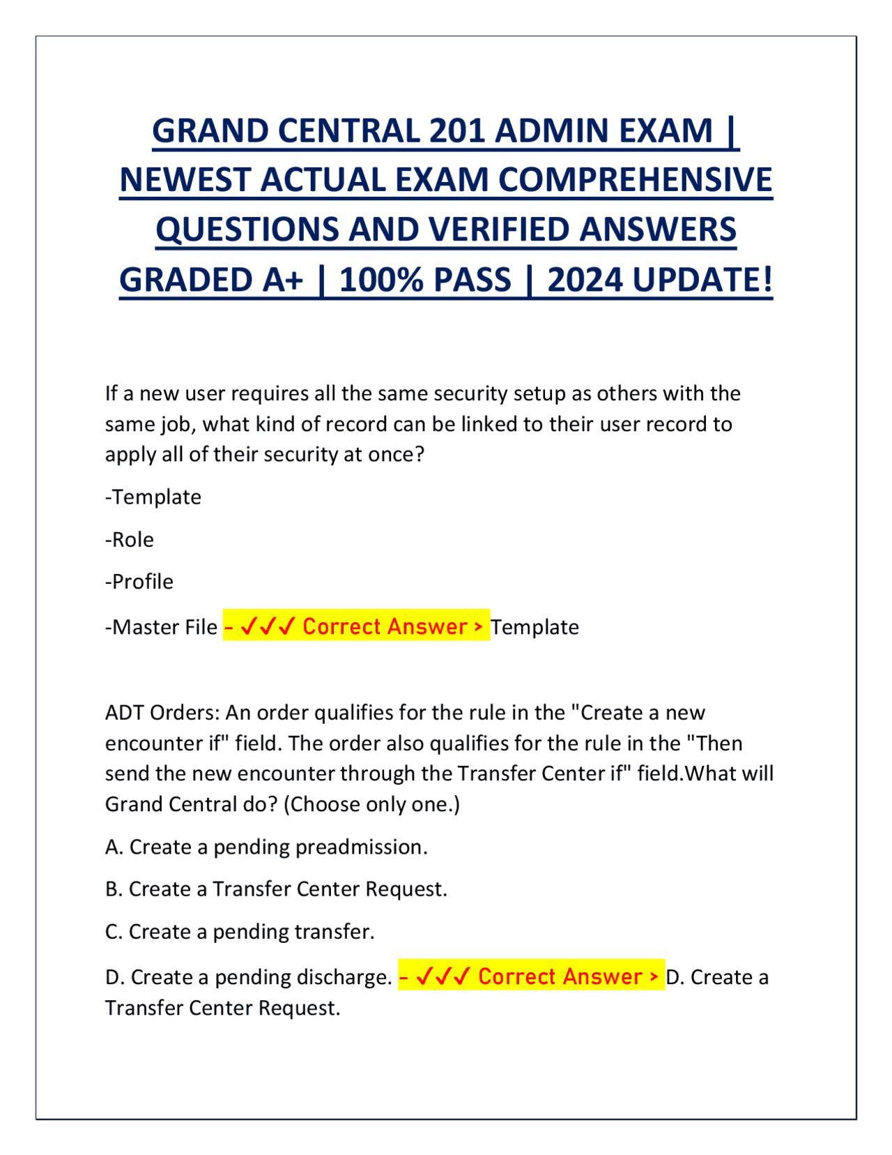 GRAND CENTRAL 201 ADMIN EXAM | NEWEST ACTUAL EXAM COMPLETE ACCURATE ...